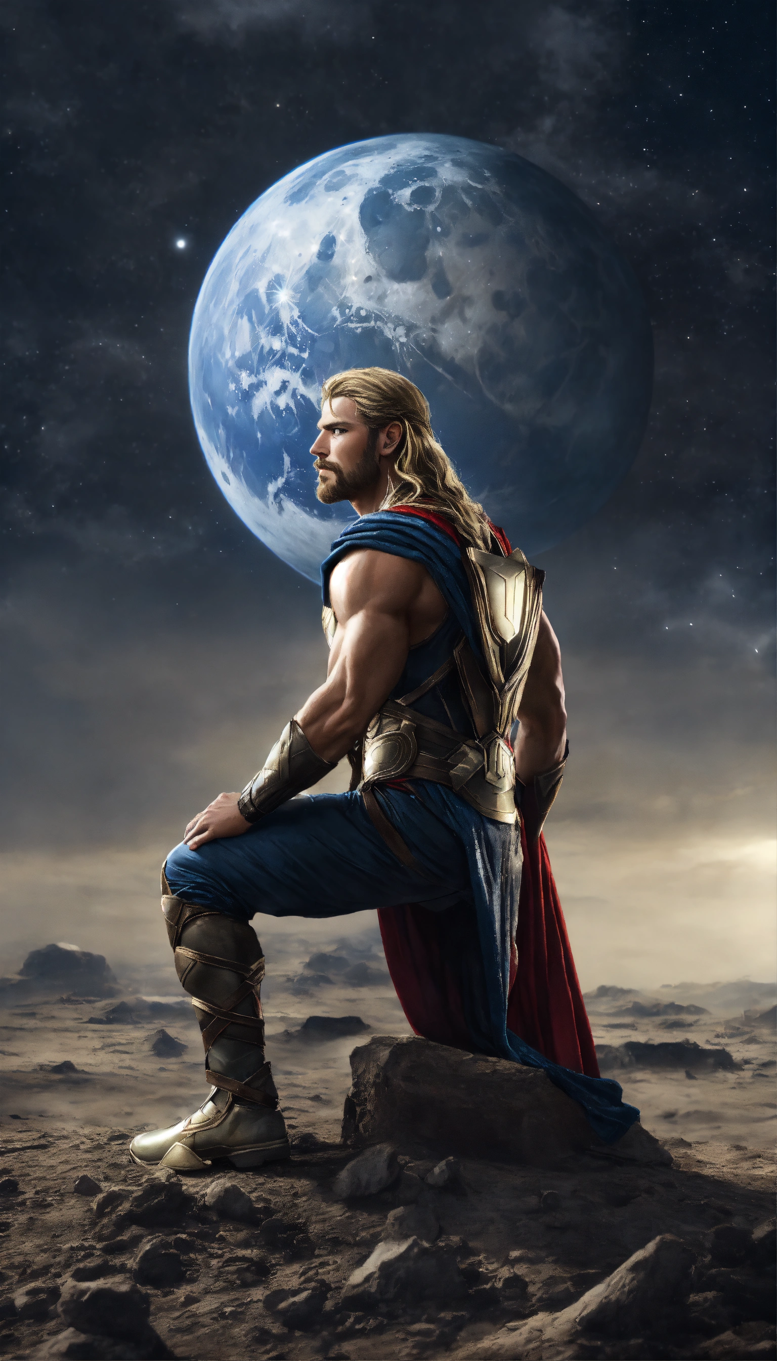 Lexica - Realistic, thor themed indian, on the moon looking at earth ...