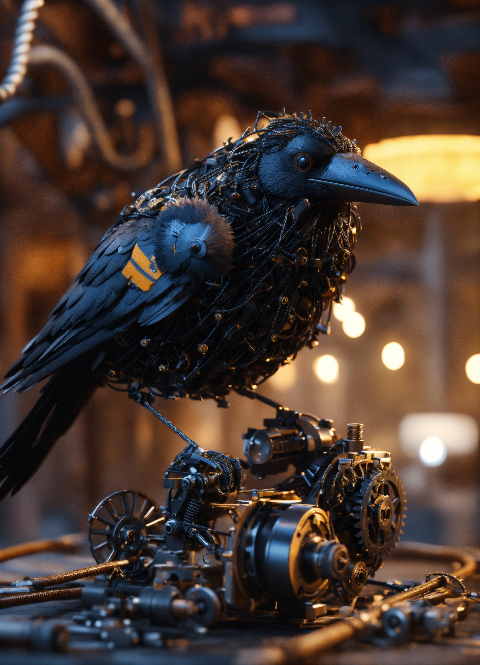 Lexica - Artificial crow, 8k unreal engine render, wires and gears ...
