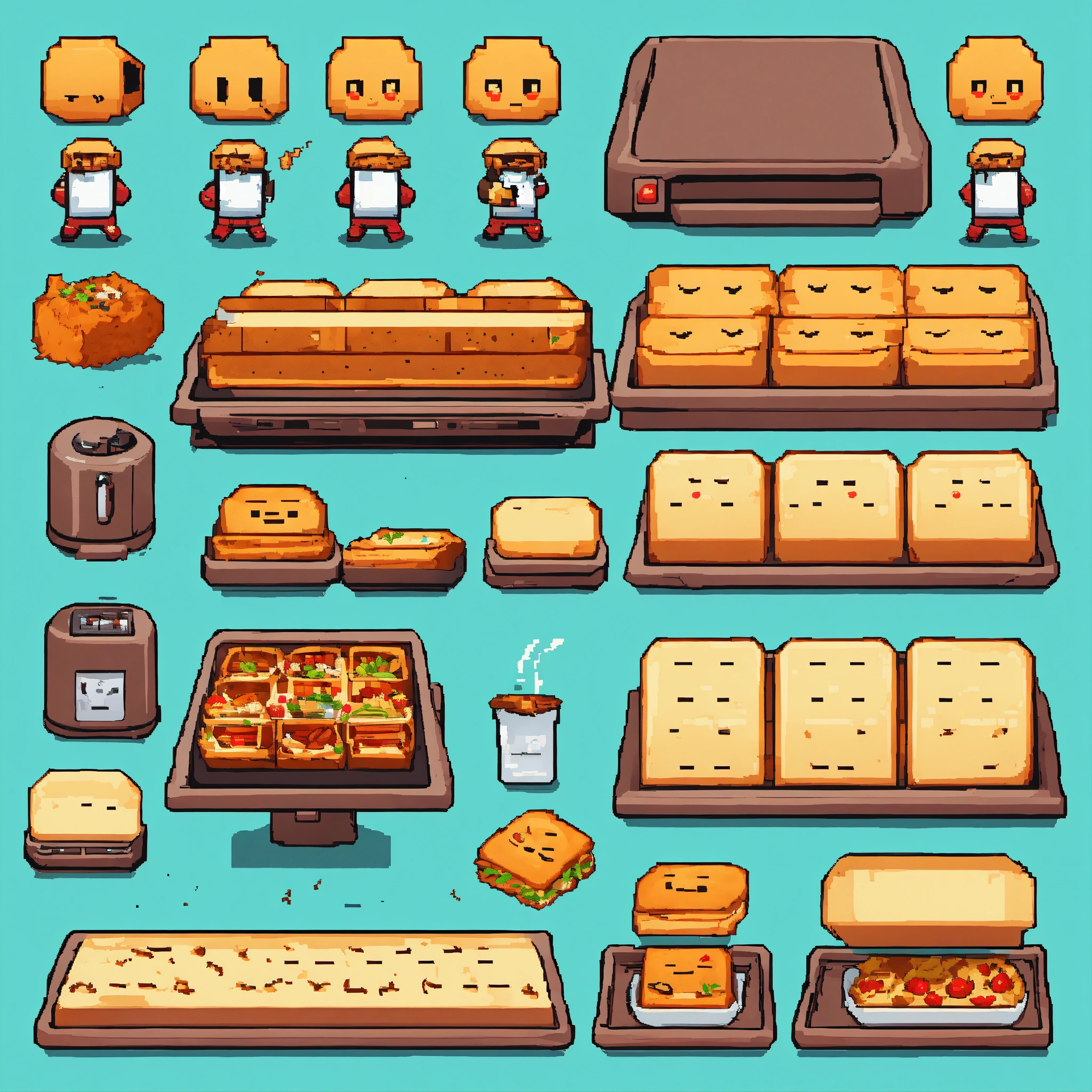 Lexica - Defeat animation sprite sheet for a smiling toaster enemy ...