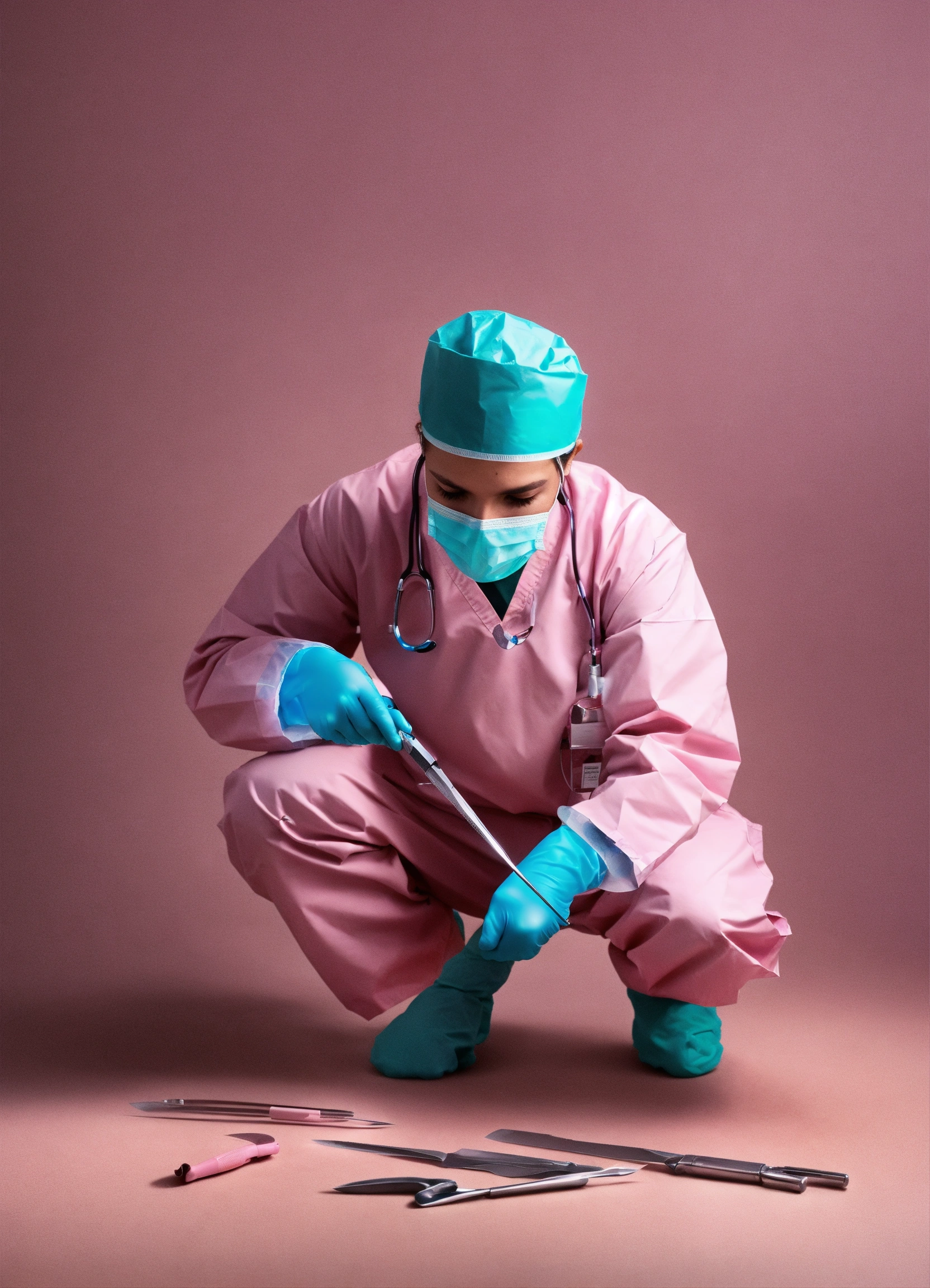 Lexica - A crouching surgeon holds a scalpel. Full length, Hyper ...