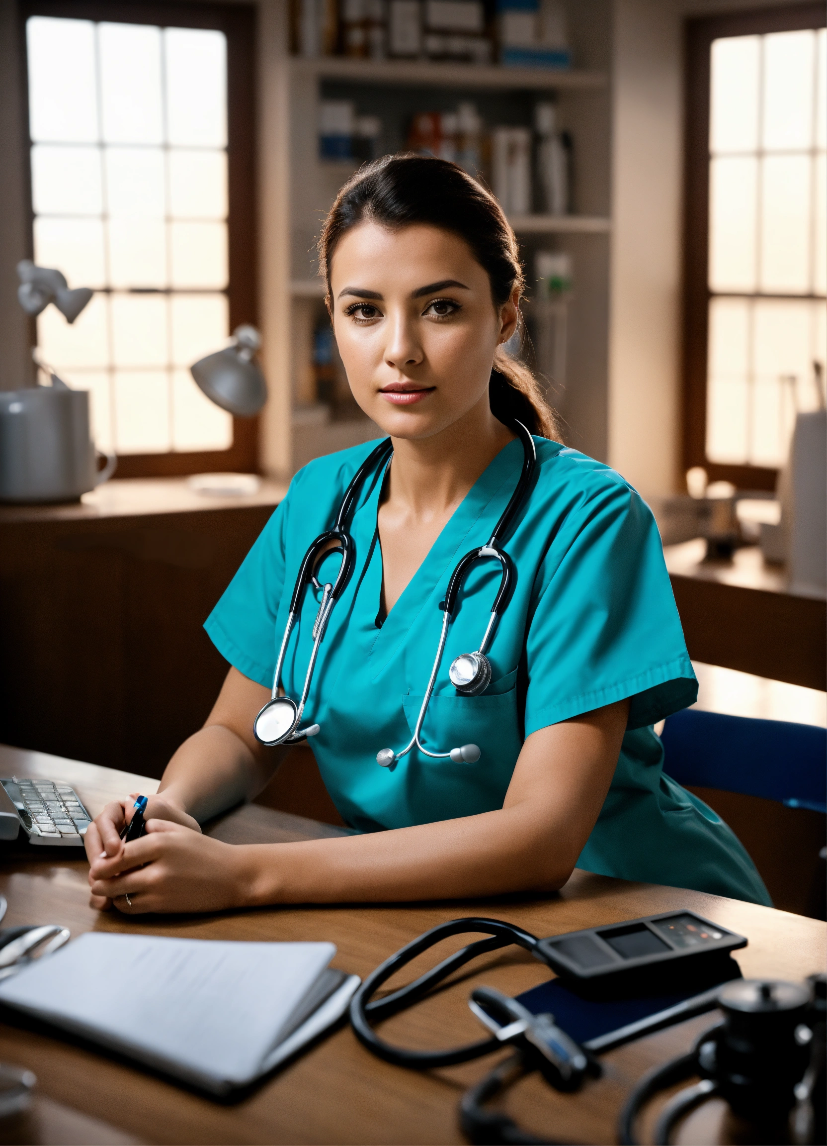 Lexica - Female doctor sitting on chair with stethoscope in her neck ...