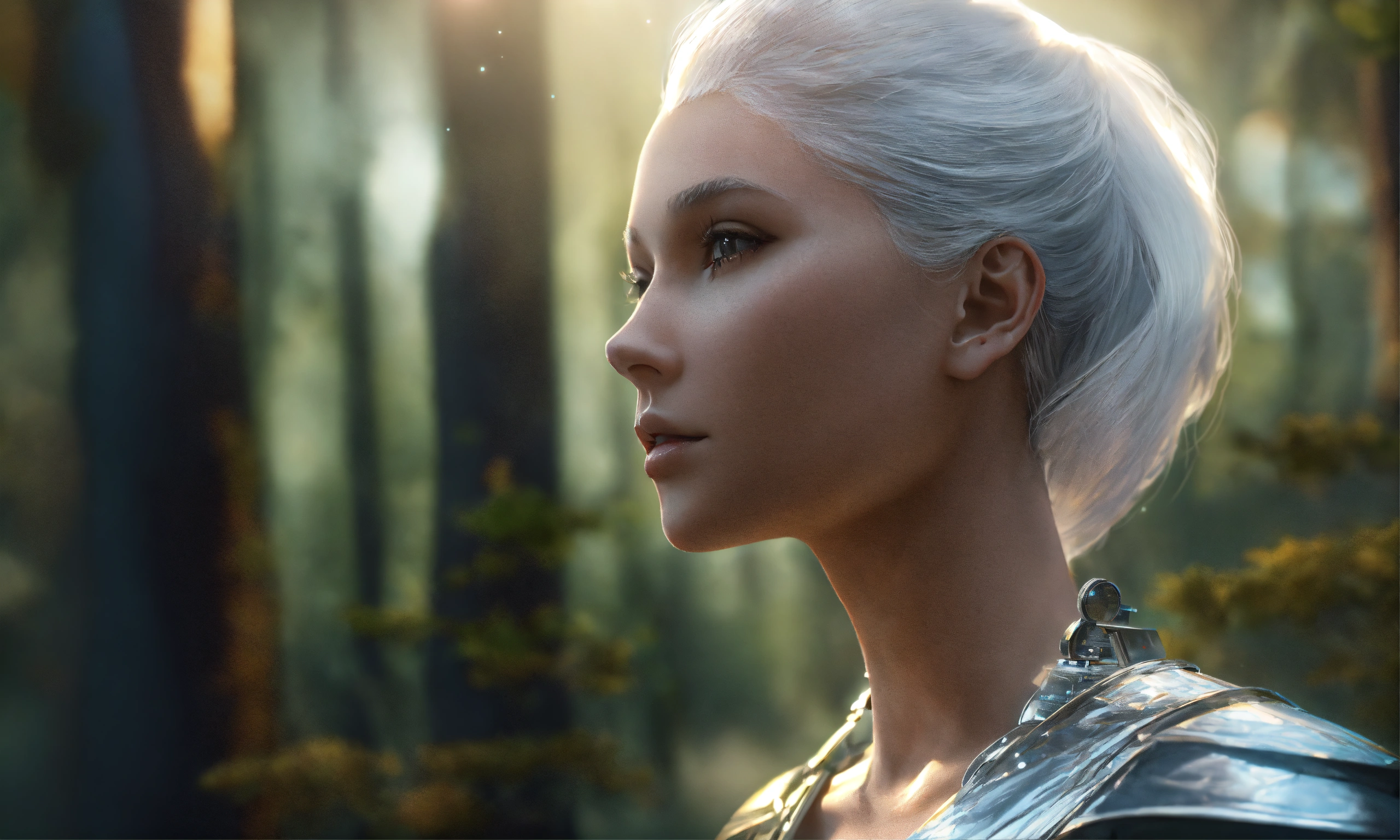 Lexica - Young woman queen white hair all body,forest nebula, sun backgound, Cinema 4D scifi 3D ...