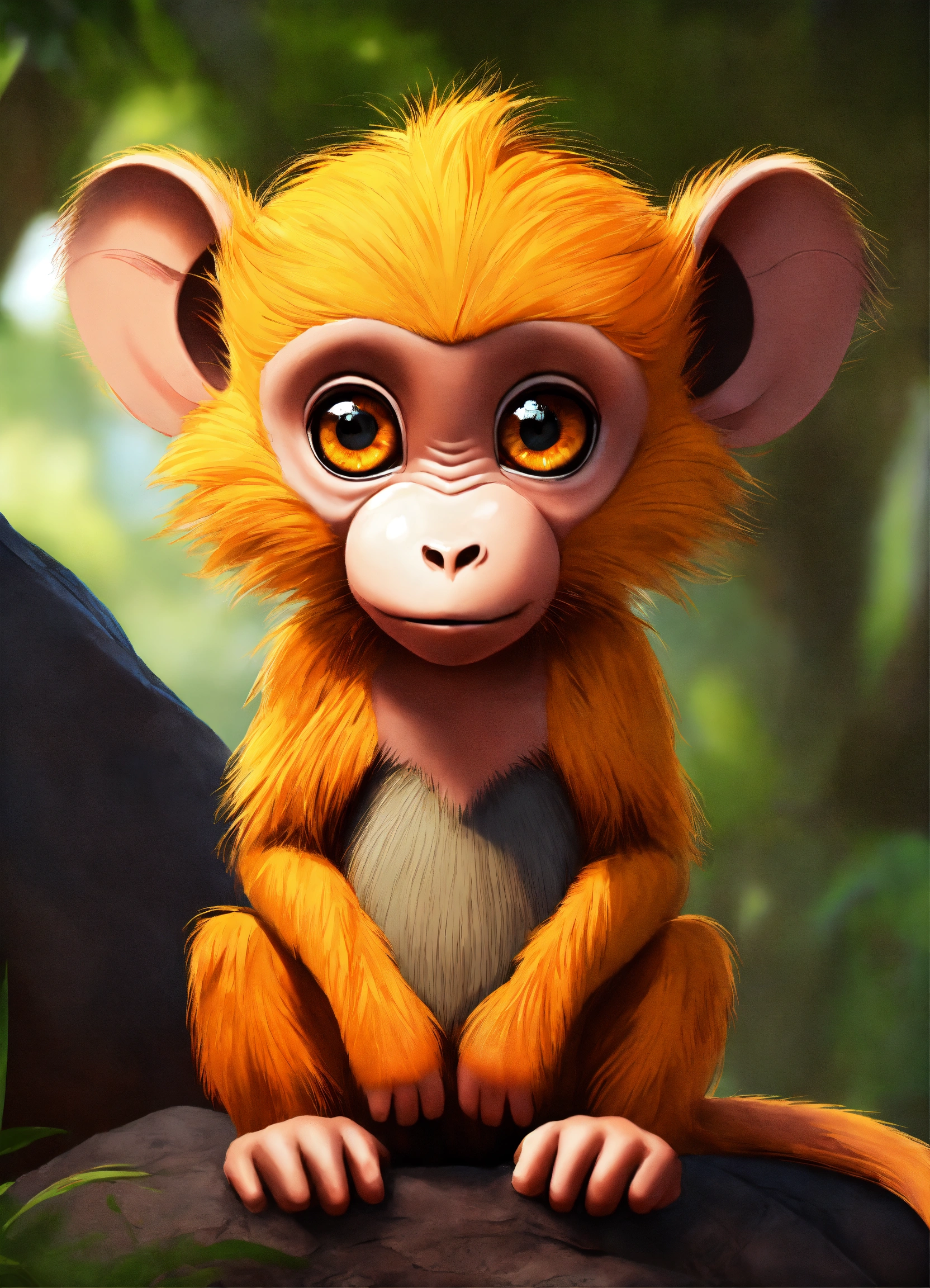 Lexica - A cute all orange baby baboon with black evil eyes, animated ...