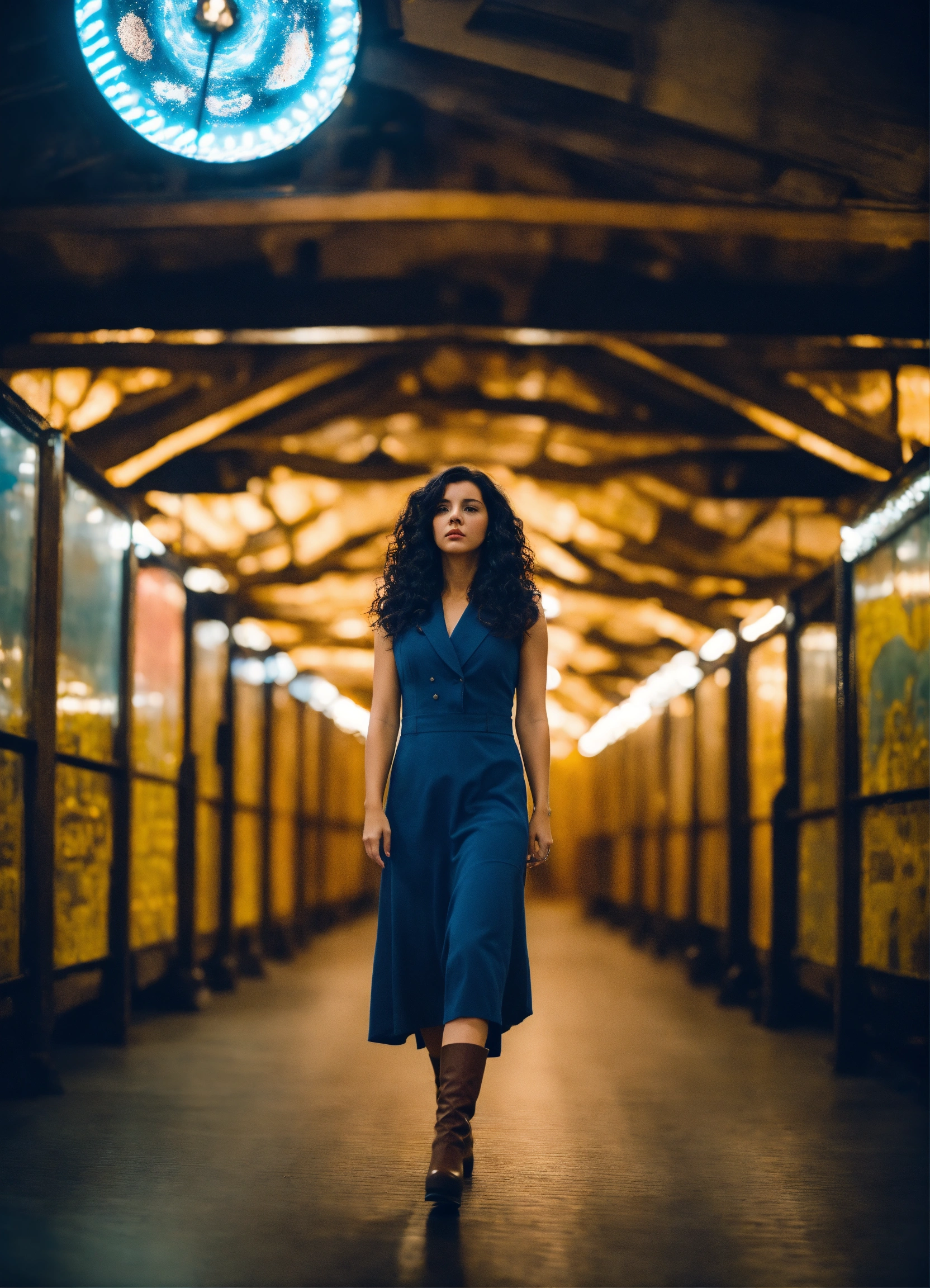 Lexica - Sad stunning woman with long curly dark hair walking on the ...