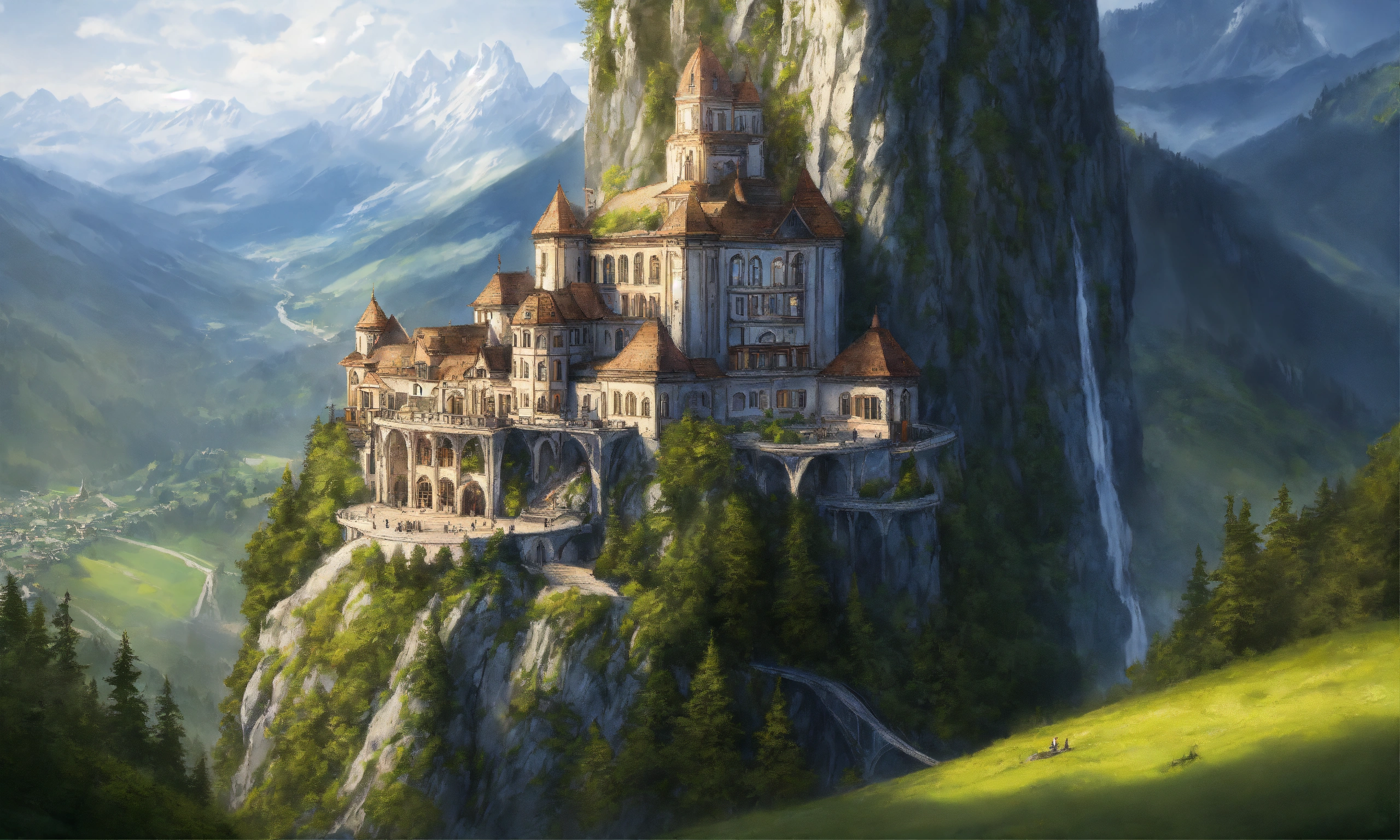 Lexica - Drawing of a fully shown elegant high elf sci fi palace ...