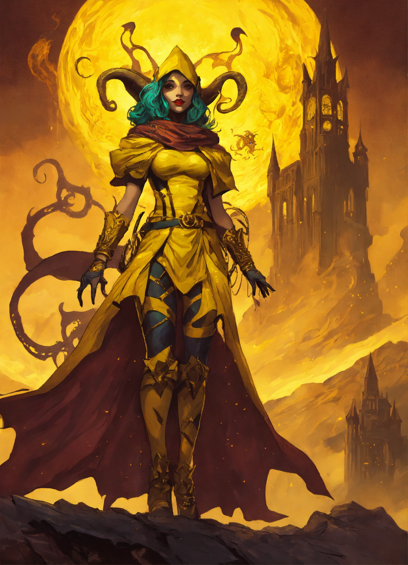 Lexica - A female yellow themed jester with eldritch powers of the void ...