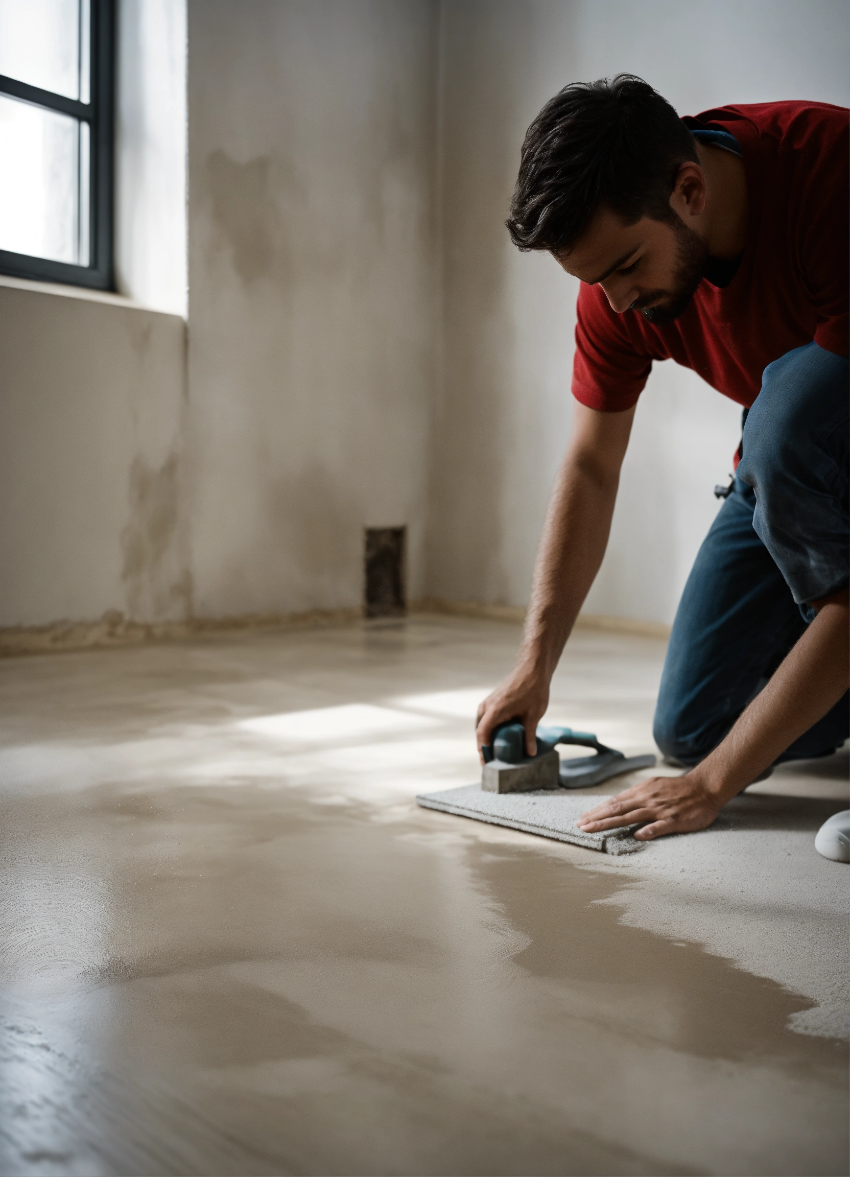 Lexica - Detail of hand detail of person sanding the microcement floor ...