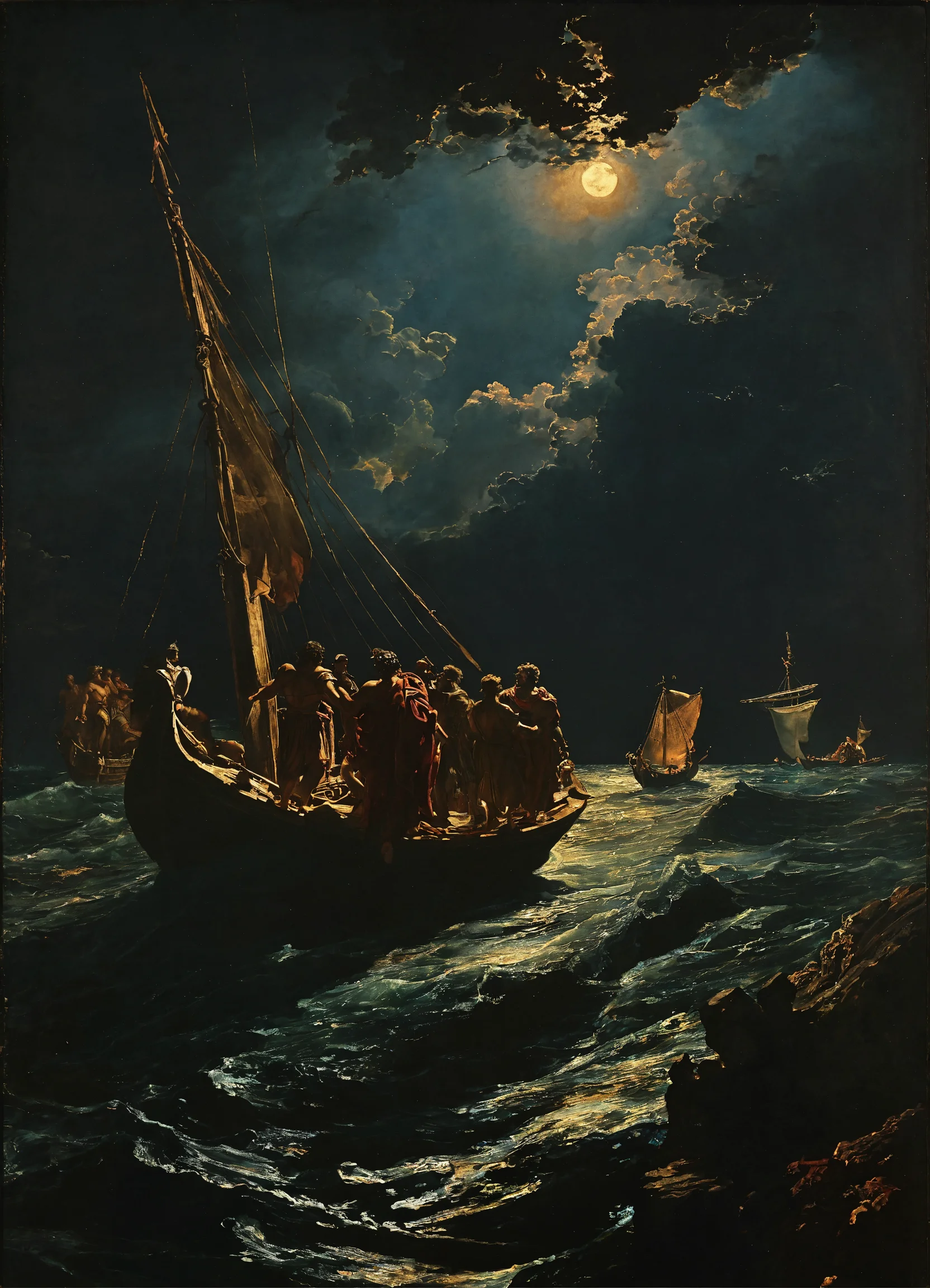 Lexica - Imagen de eneas y sus compañerosnavegando en barcos por el mar ...