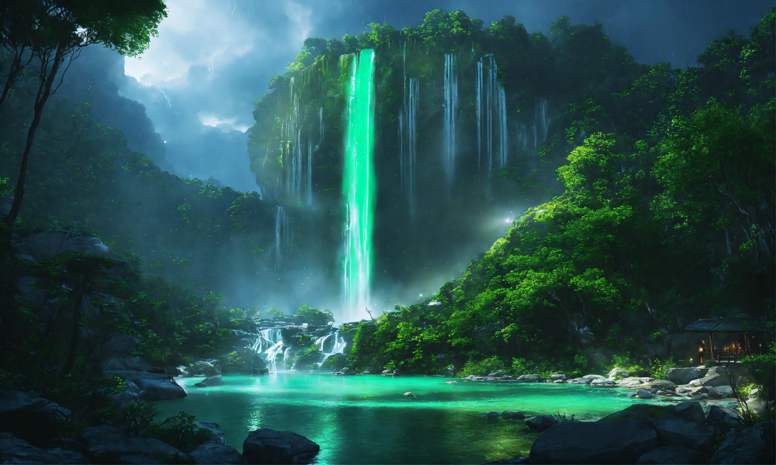 Lexica - A hidden paradise where ten ethereal waterfalls converge in a ...