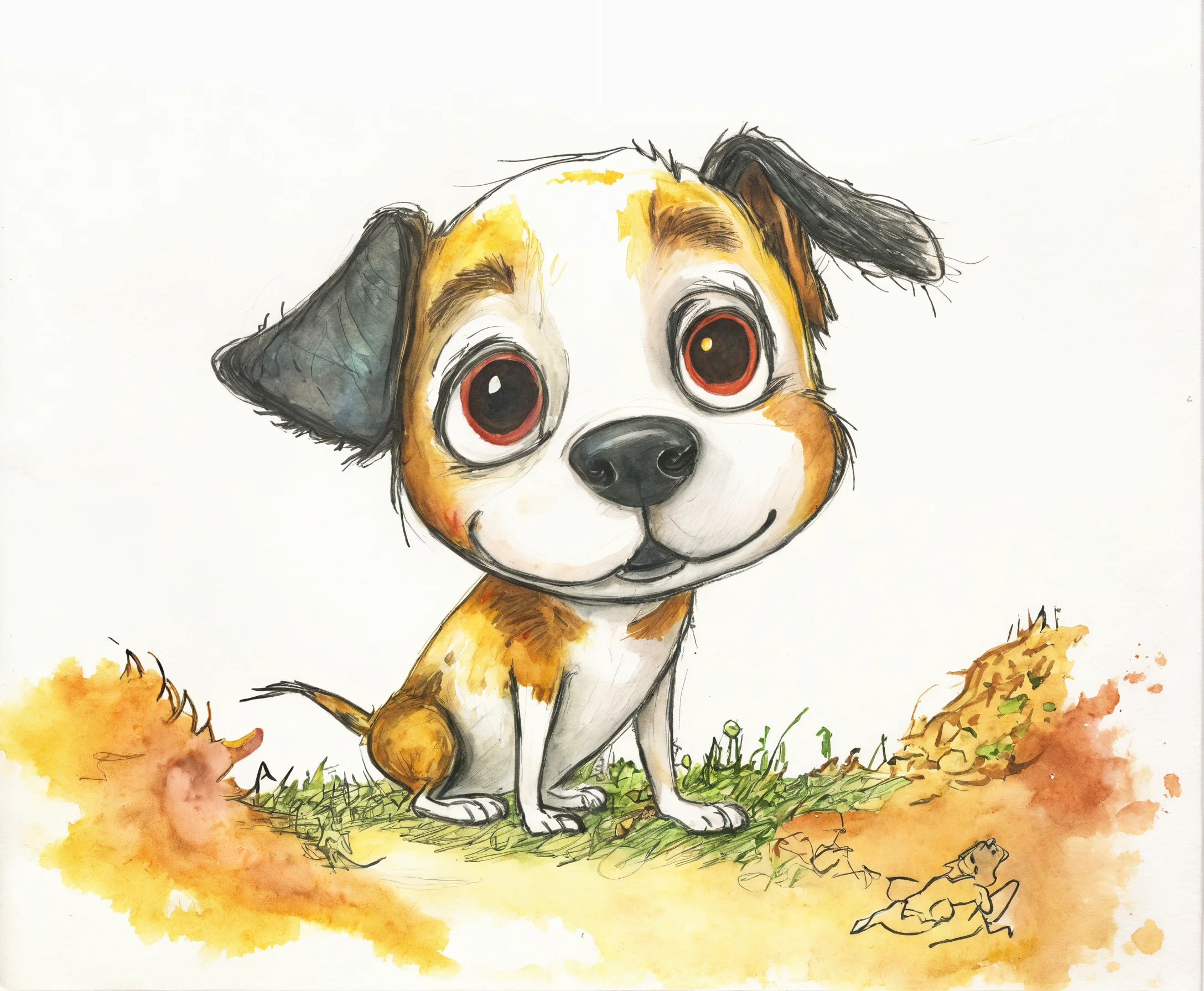 Lexica - In watercolour and pencil crayons, roughly drawn children's ...