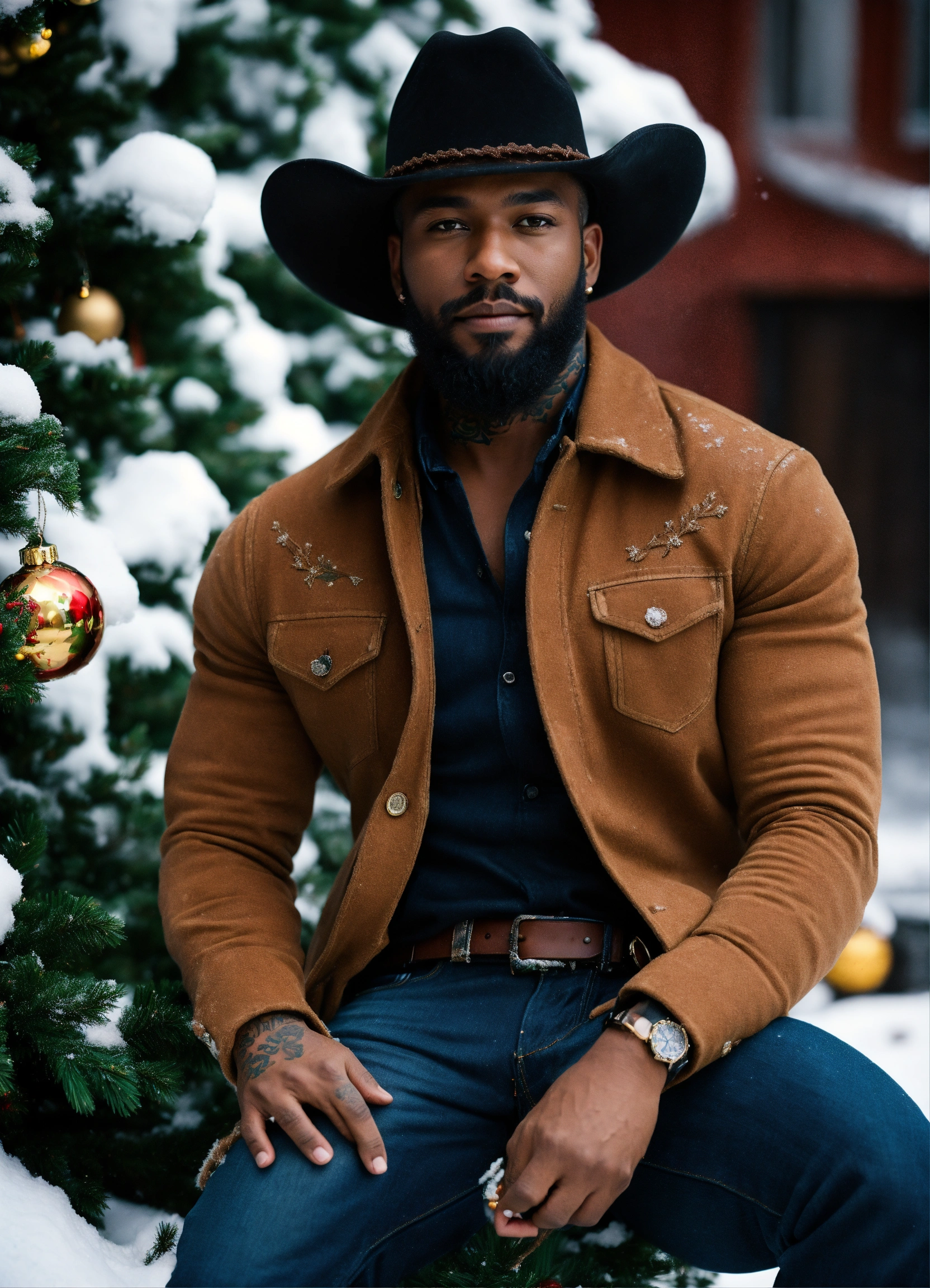 Lexica - Handsome, Black cowboy, brown skin, beard, tattoos, in the ...