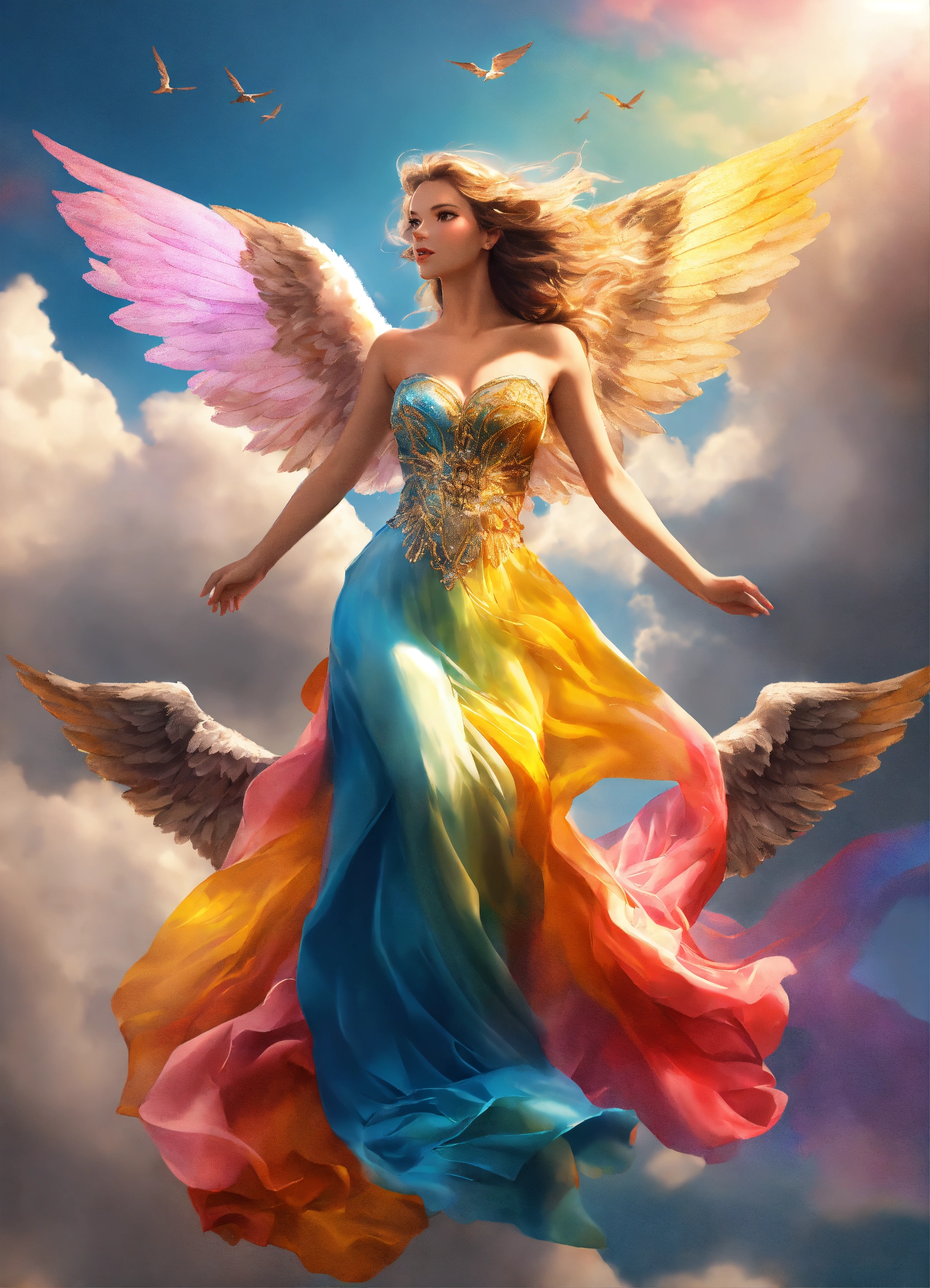 Lexica - Female angels and male angels flying in the sky, beautiful ...
