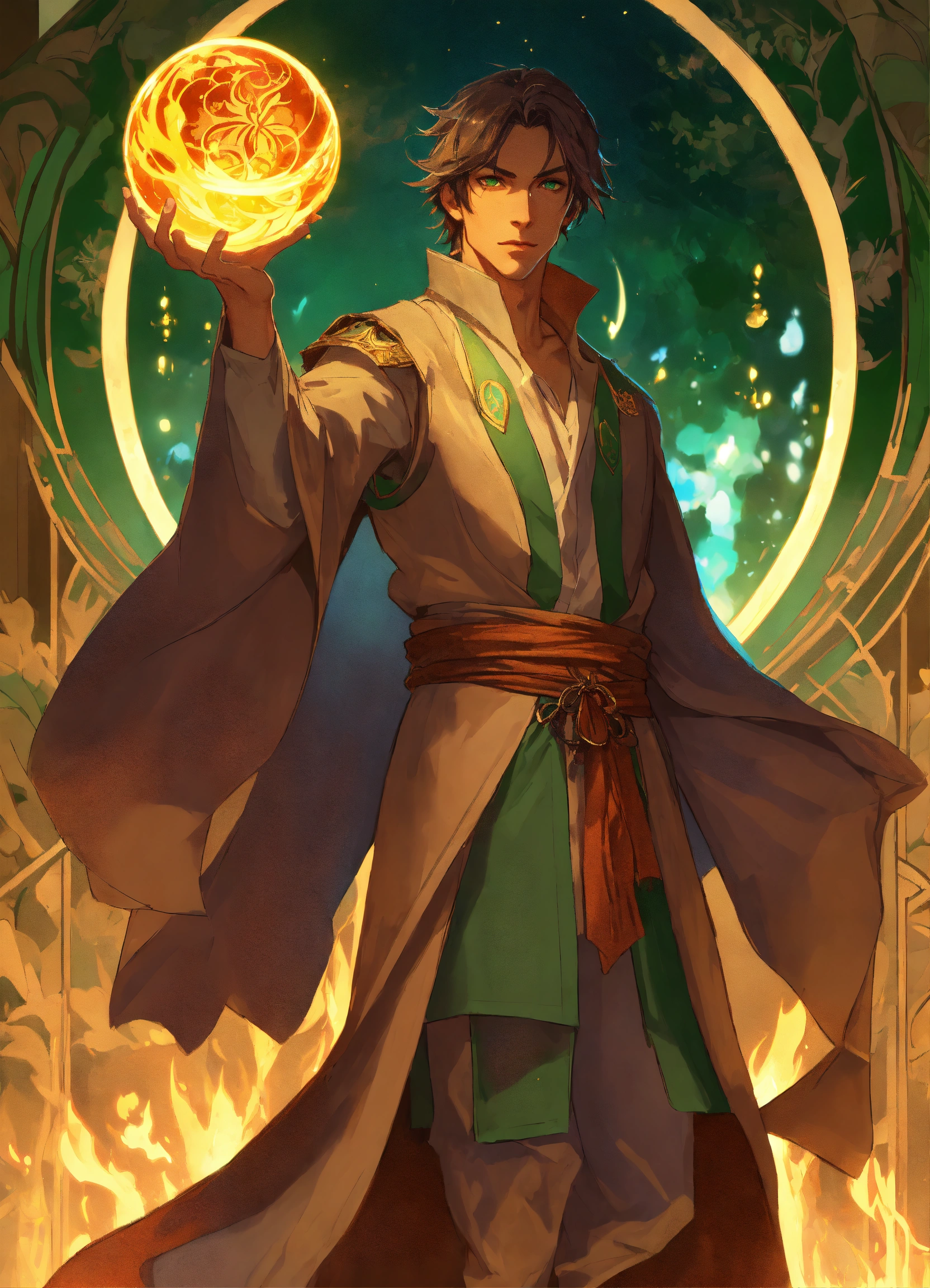 Lexica - Handsome, human, imperial male wizard with glowing fire orb ...