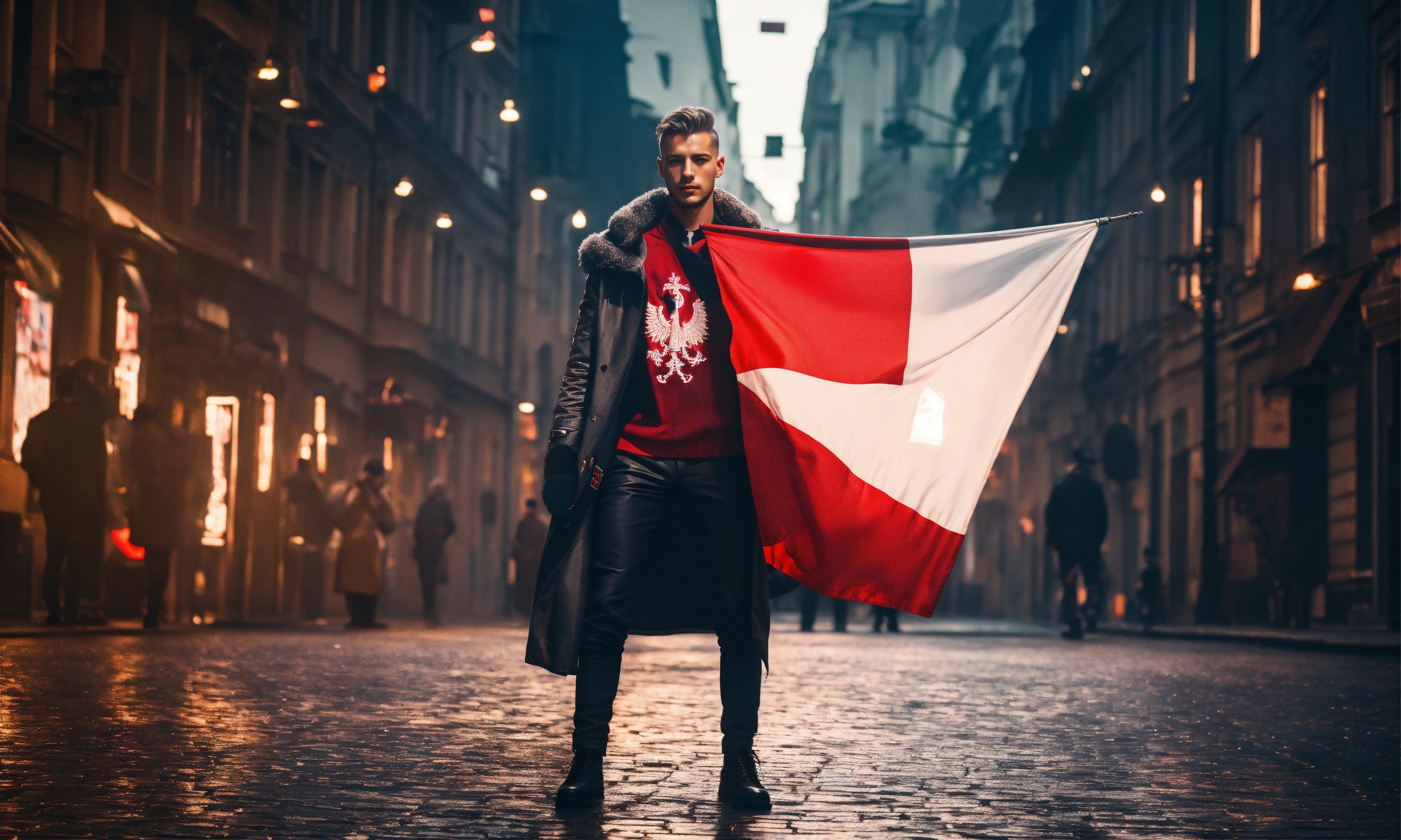 Lexica - Futuristic cyberpunk image of a beautiful man with Poland Flag ...