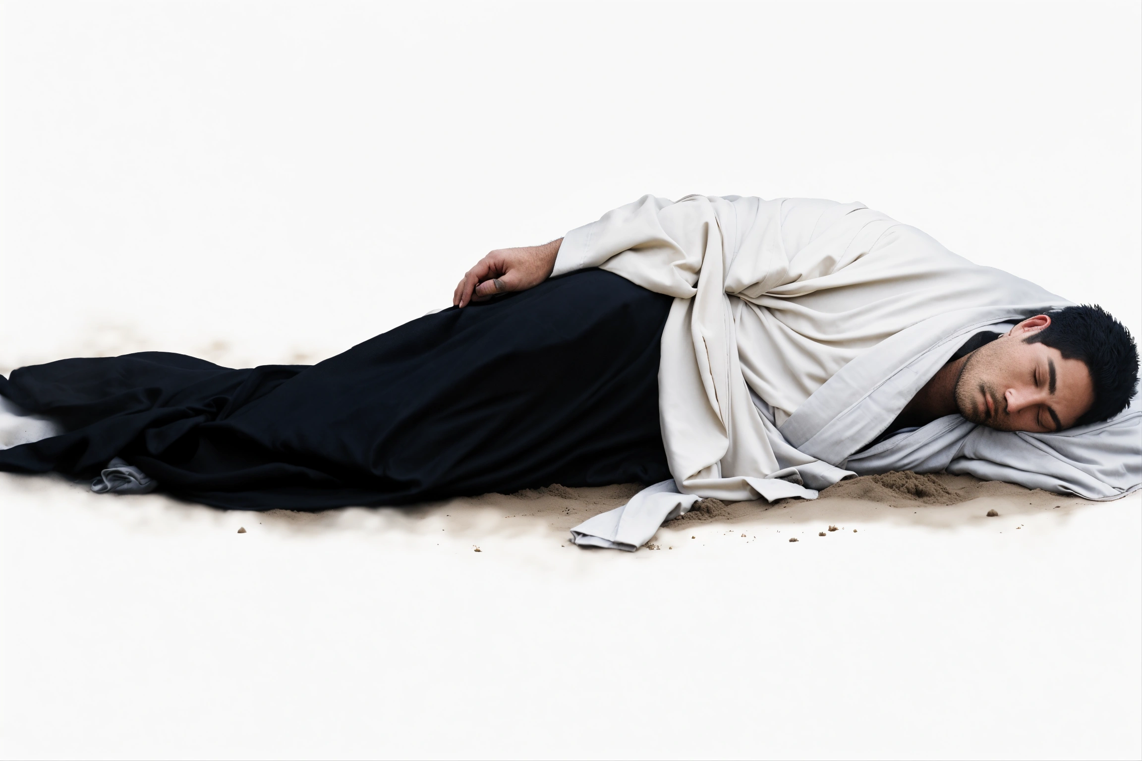 Lexica - A man,in dirty robes, laying on his side in the dirt, sharp ...