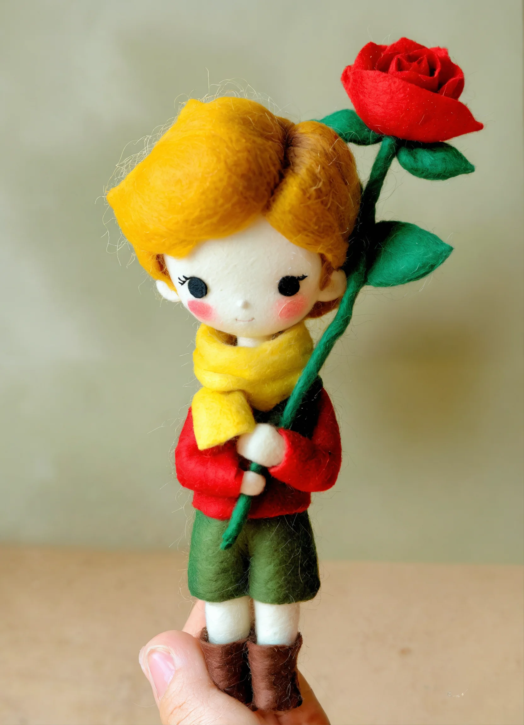 Lexica - Felt artwork, the little French prince holding a red rose, the ...