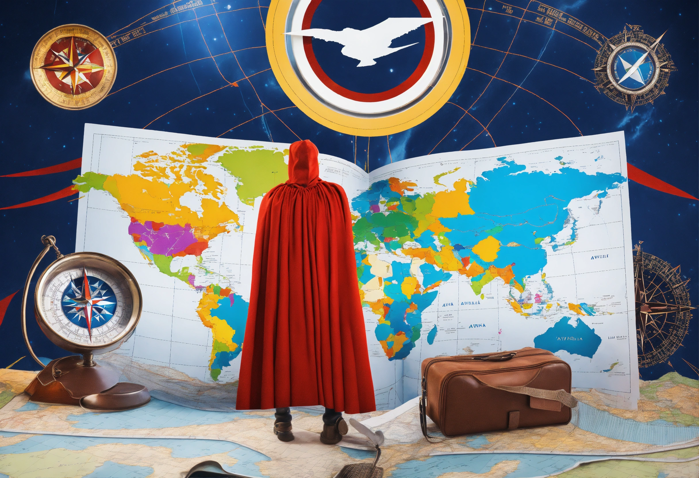 Lexica - A vibrant collage of travel documents, a compass, world map ...