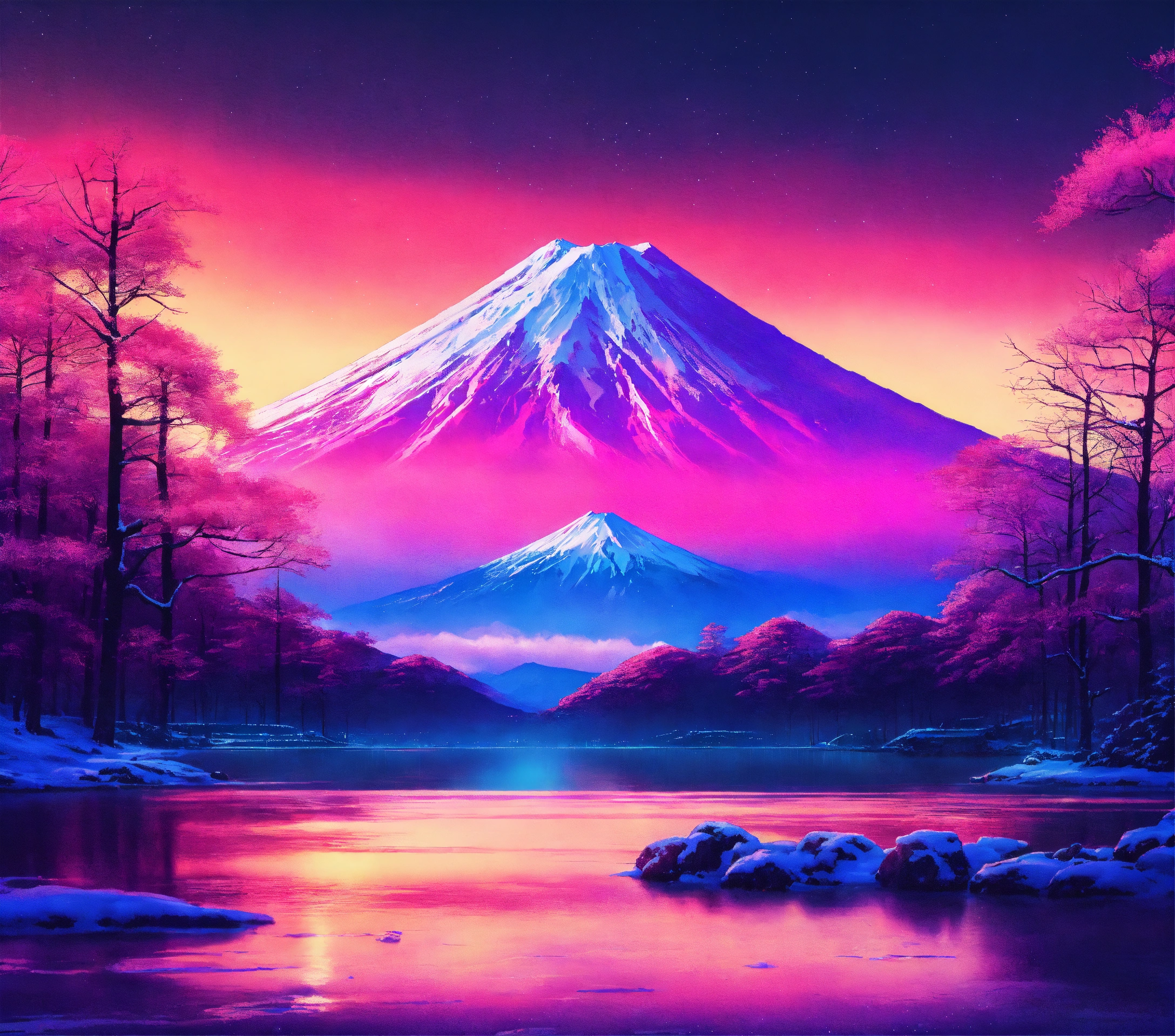 Lexica - Synthwave style snowy fuji yama future