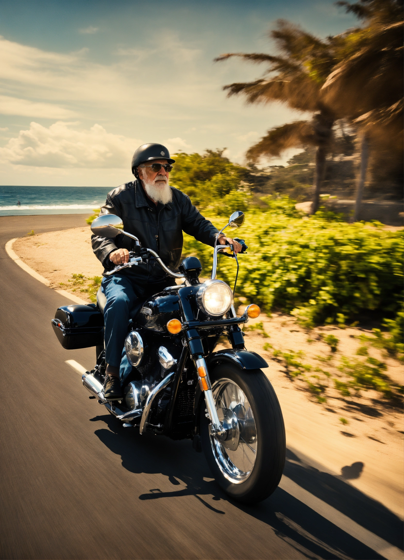 Lexica - Black Yamaha cruiser with an old man on it cruising down the ...