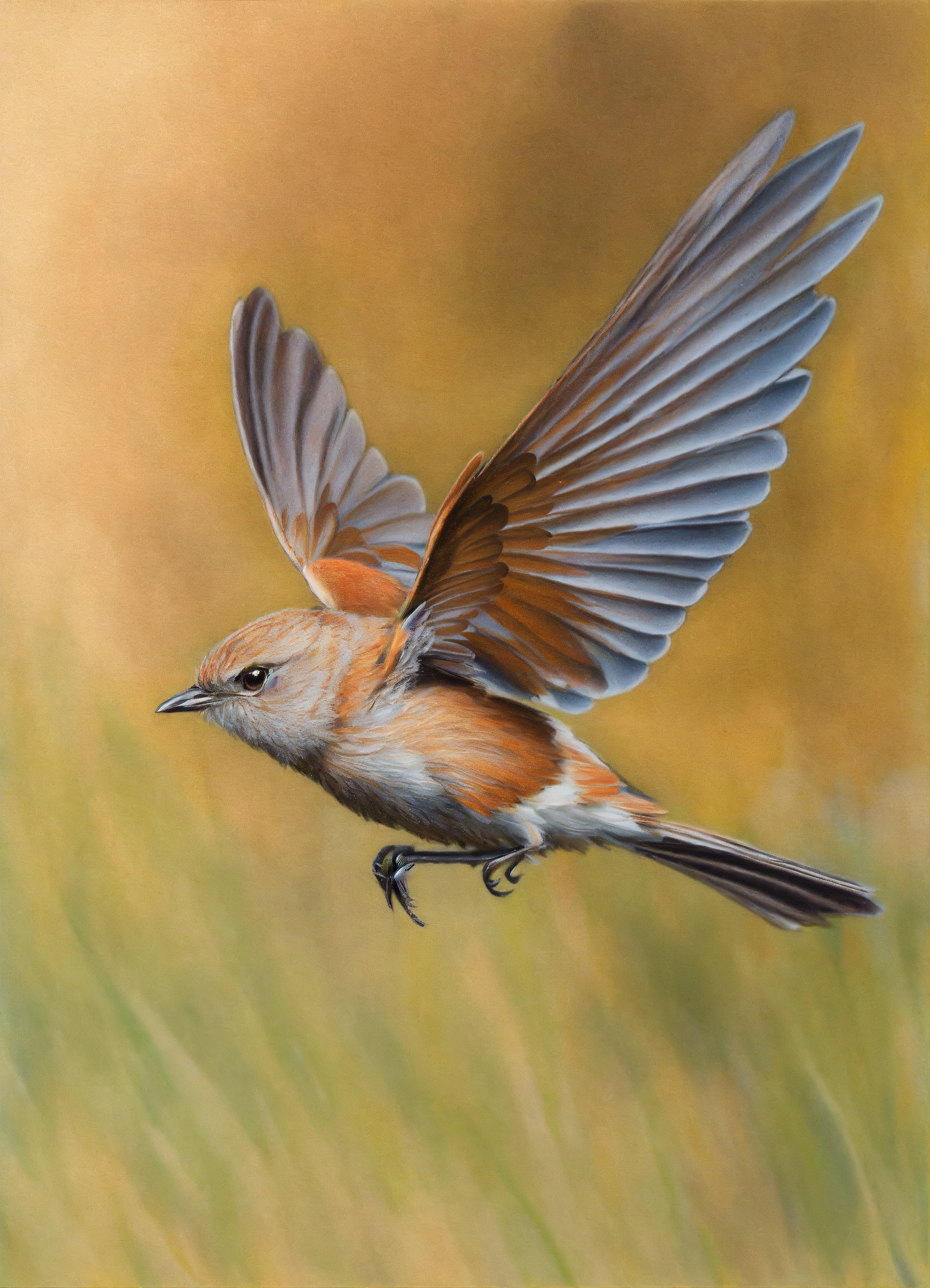 Lexica - A nightingale in flight with spread wings, shown from the side ...