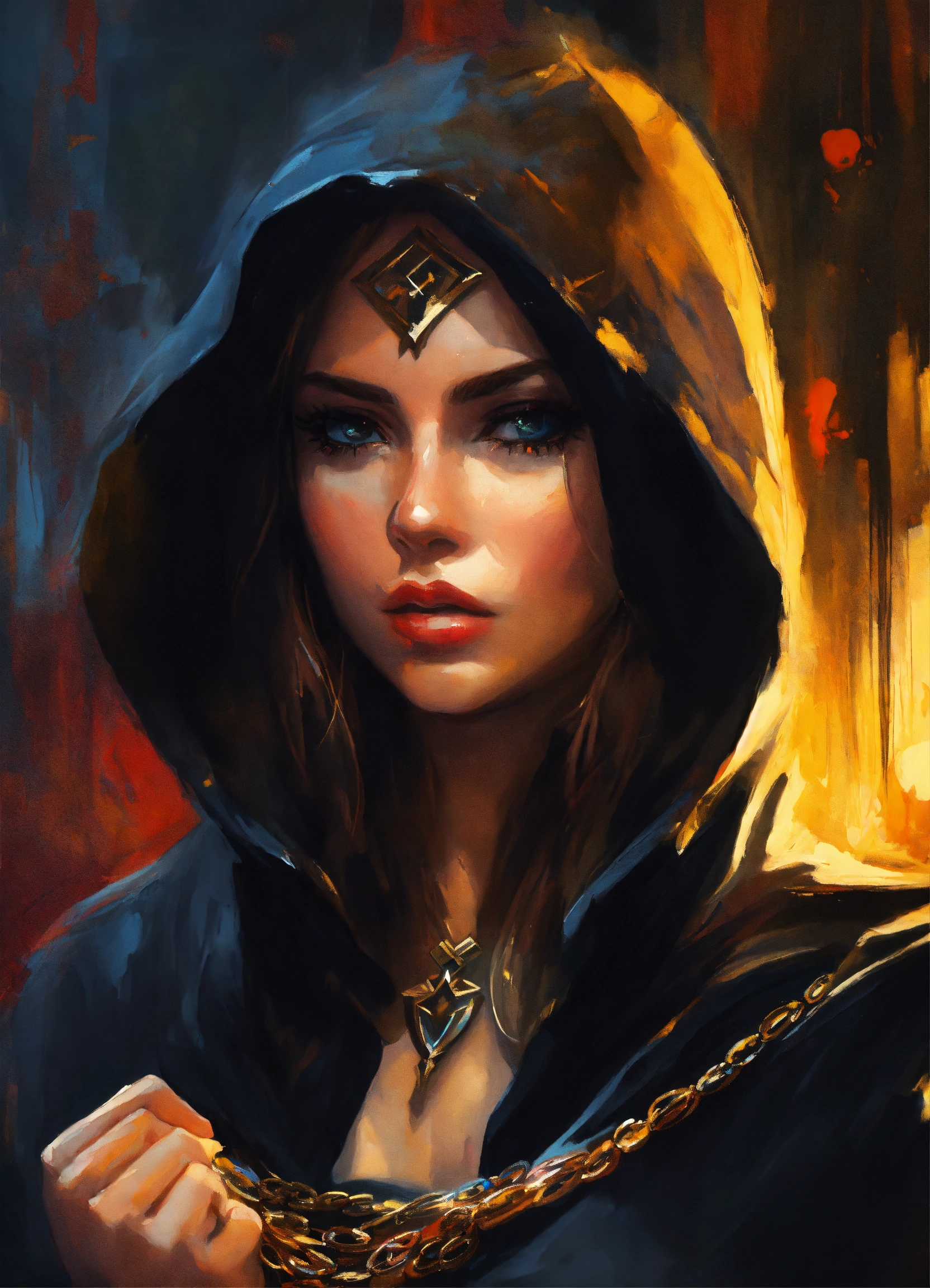 Lexica - Fantasy Painting, pretty female Thief in black hood stealing ...