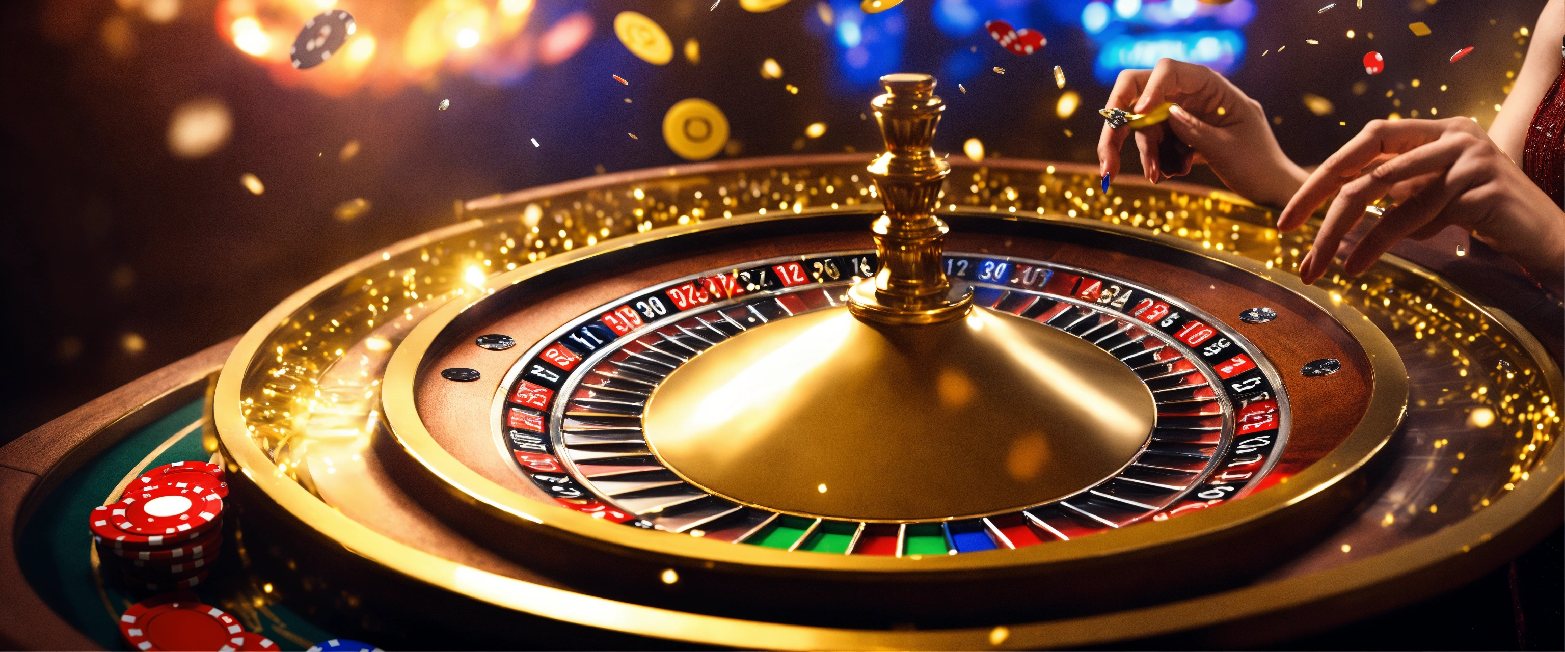 Lexica - Gold roulette table and woman at the roulette table, playing ...