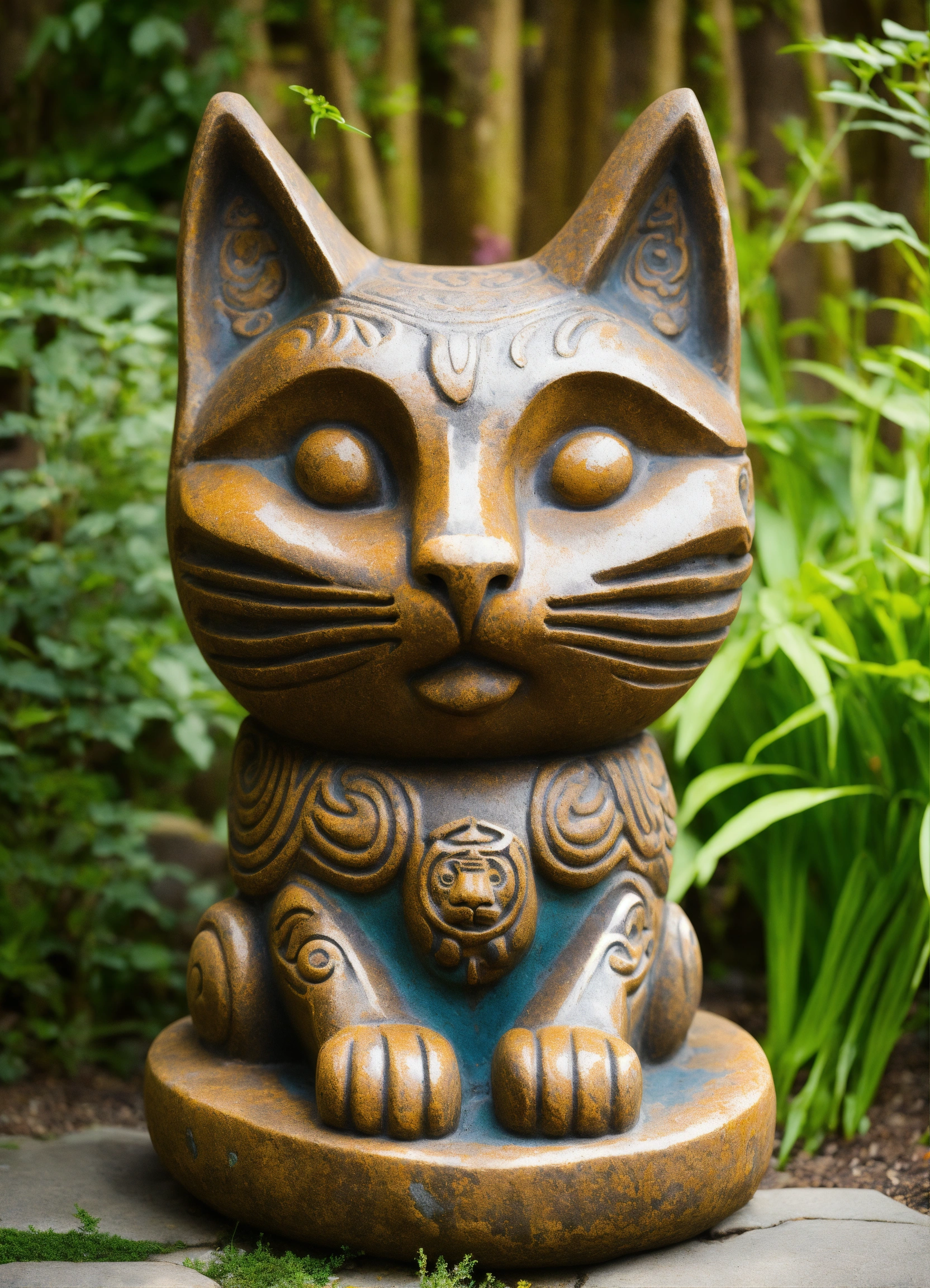 Lexica - An ancient stone cat totem with meditative face garden ...
