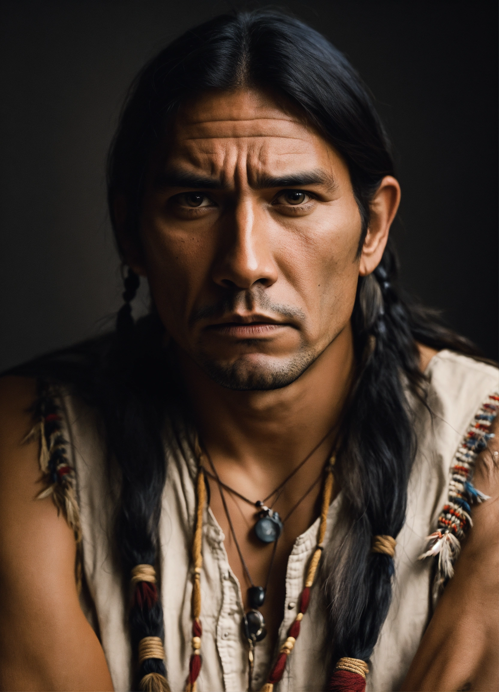 Lexica - Scared native american man, FRONT VIEW, casual clothes, arms ...
