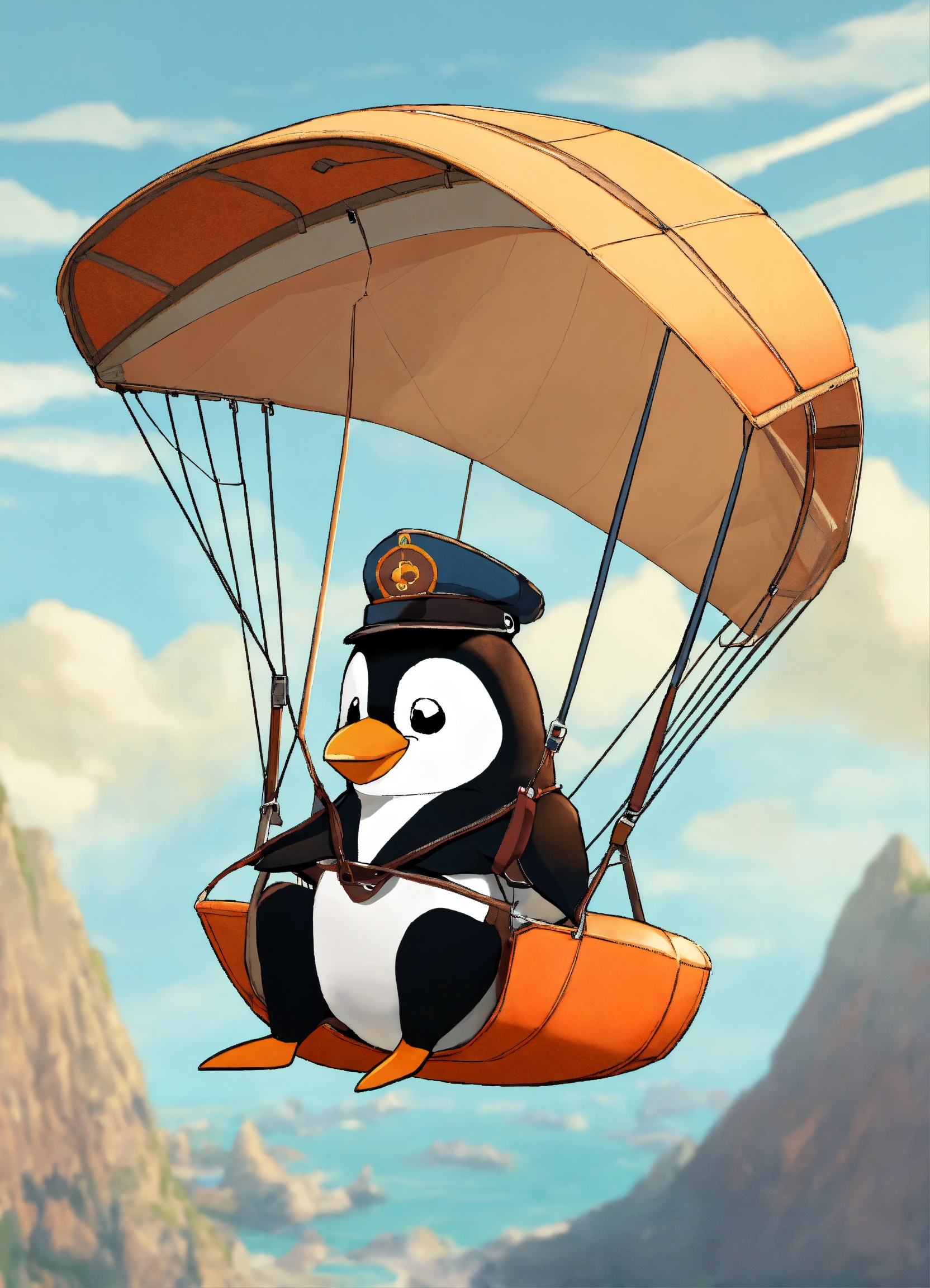 Lexica - A cute penguin pilot flying an old fashioned hang glider ...