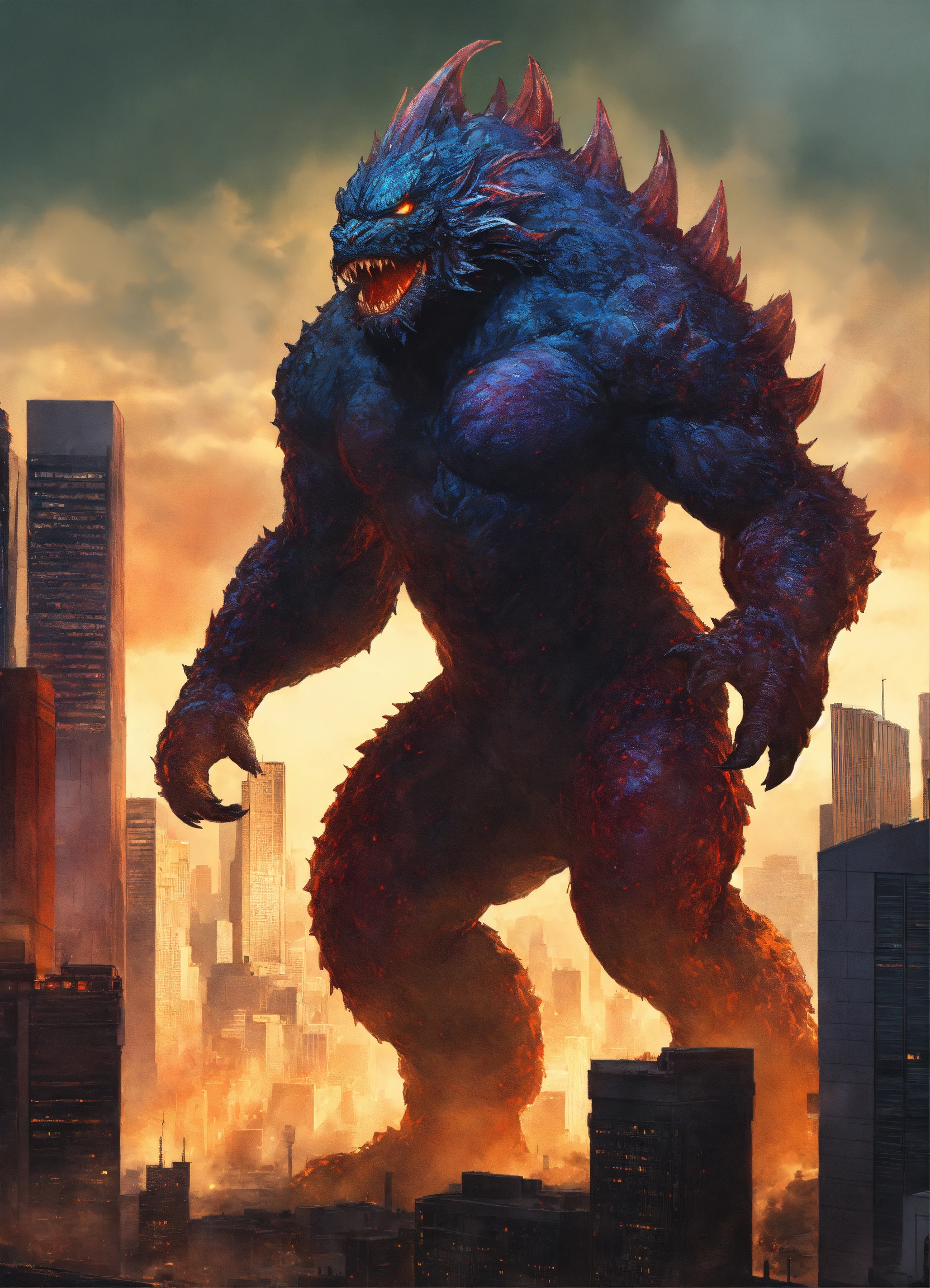 Lexica - Generate a gigantic kaiju-like a young bald man with a medium ...