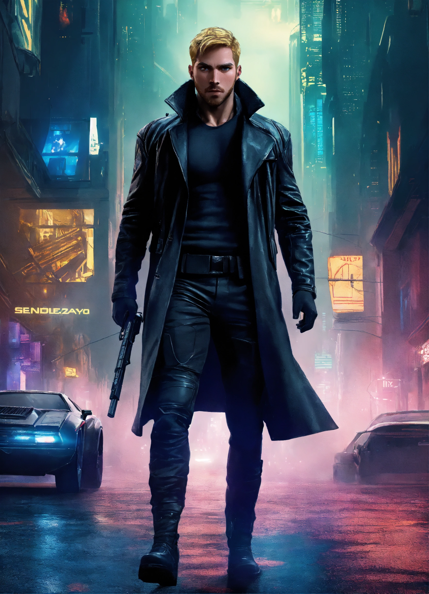 Lexica - Full body, stubble faced blonde haired white man, futuristic ...