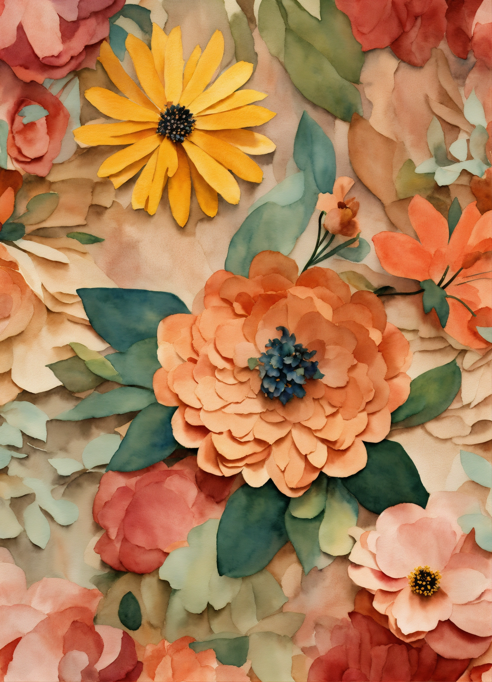 Lexica - Paper collage art, Watercolor flowers pattern, photorealistic ...