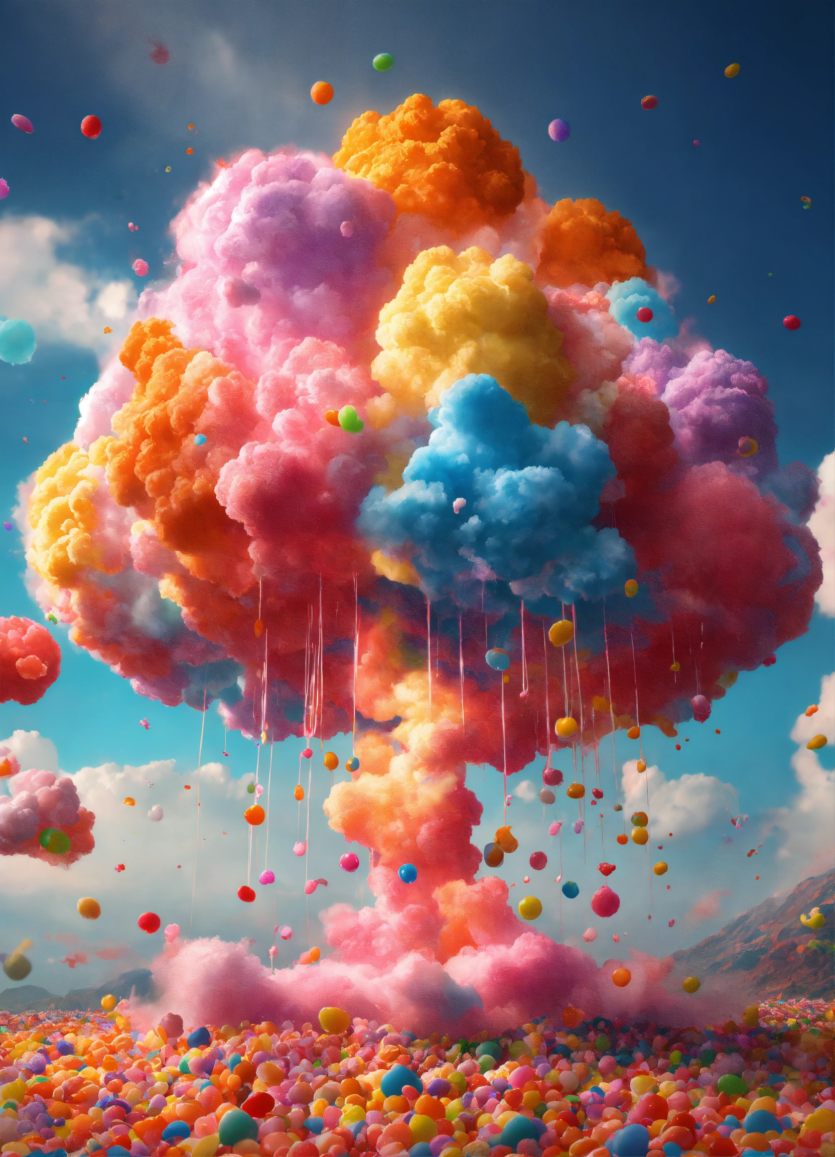 Lexica - A nuclear explosion , made out of cotton colors candy clouds ...