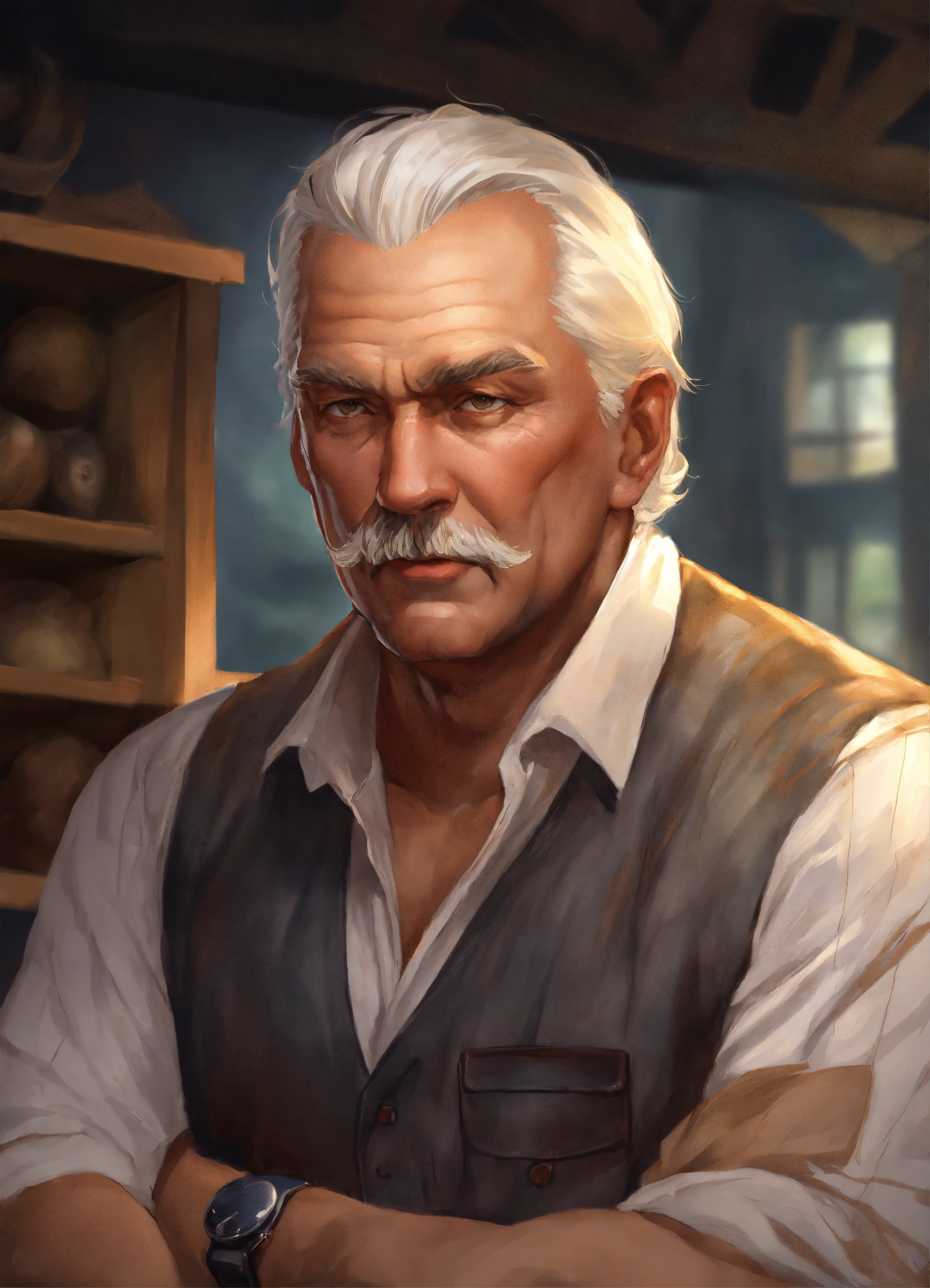 Lexica - Heavy set older man with platinum blonde hair manager foreman ...