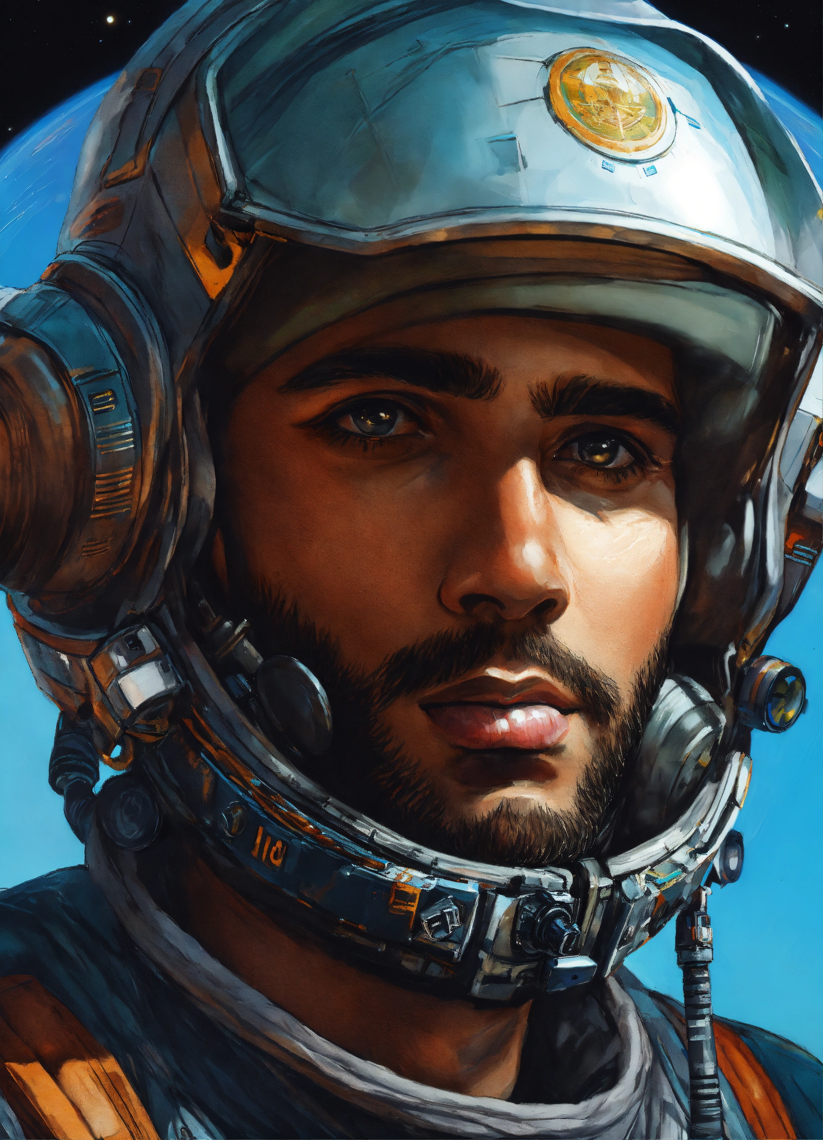 Lexica - Arab male pilot wearing a space fighter flight suit, coriolis the third horizon, hyper ...
