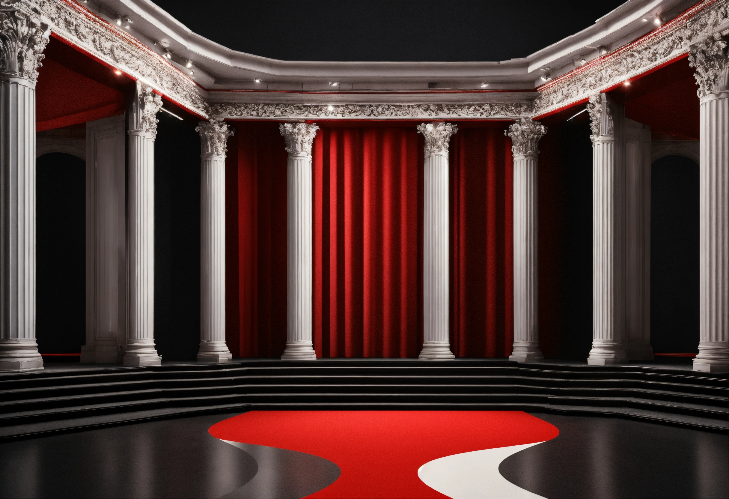 Lexica - Symmetric elegant italian black red white light coloumns stage ...