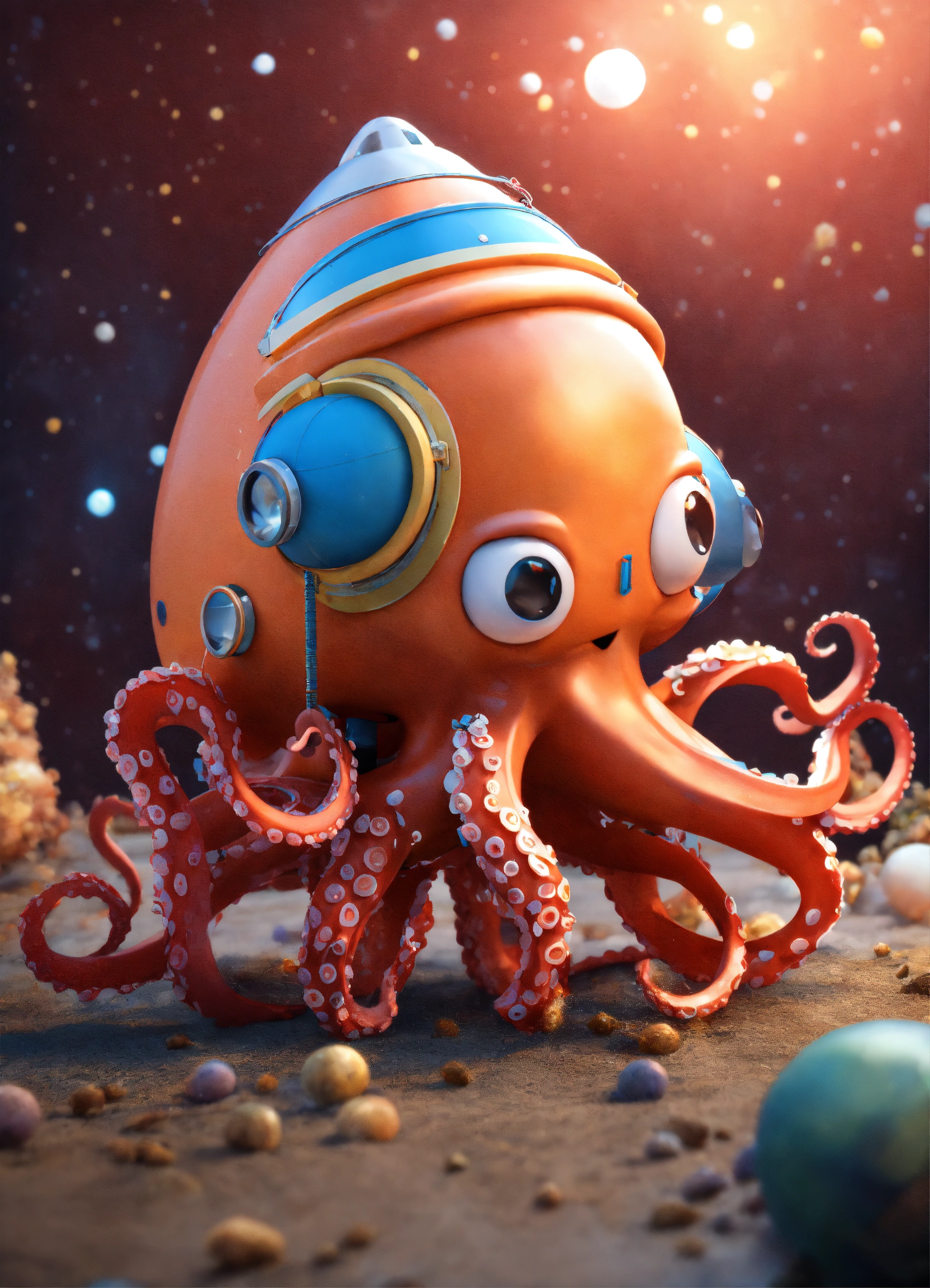 Lexica - An octopus hugging a space rocket, 3d blender