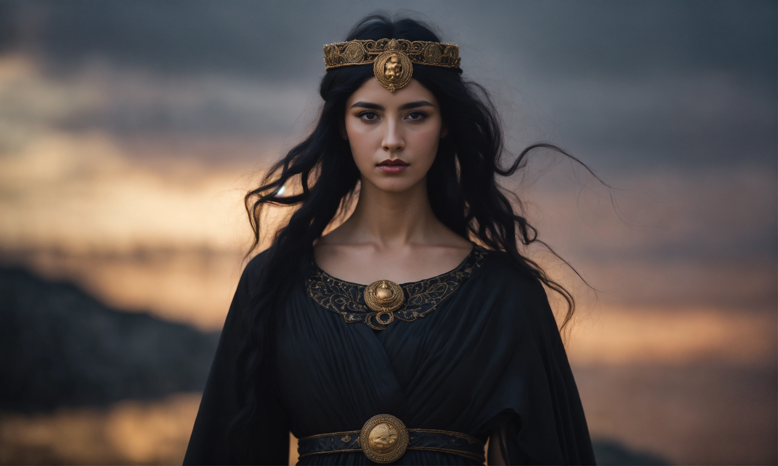 Lexica - Blurry, greek goddess Hecate, black hair, adorned in a flowing ...