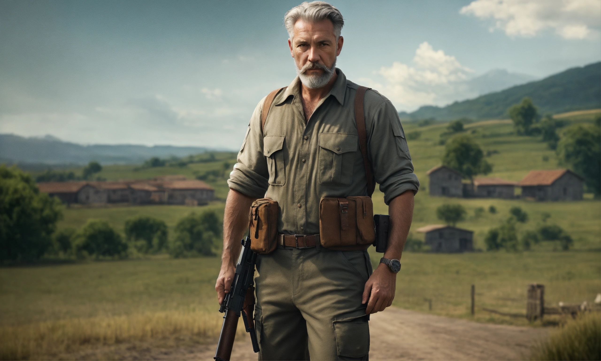 Lexica - Cinematic wallpaper of a 1940s german mercenary with a plain t ...