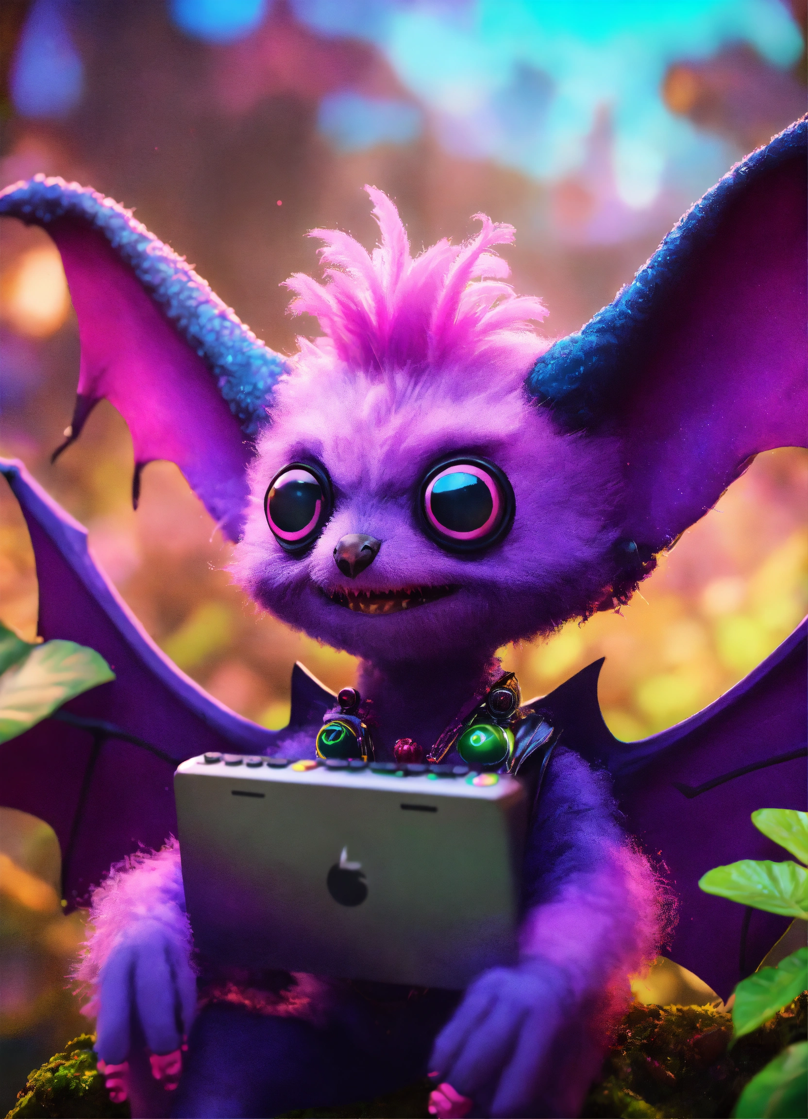 Lexica - Crazy cute fuzzy pink and purple alien fruitbat character with ...
