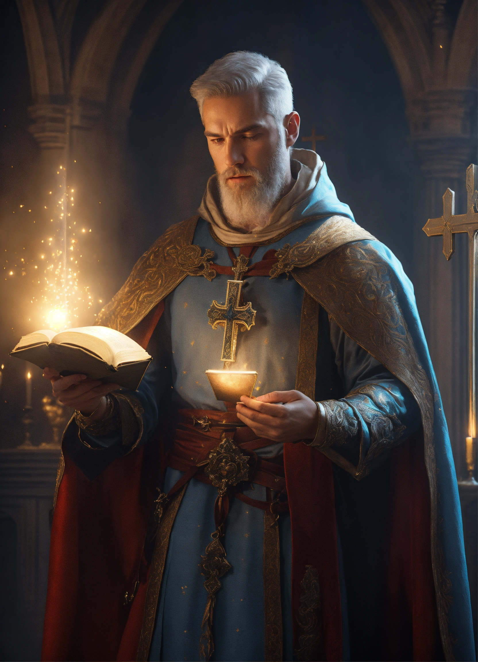 Lexica - A realistic full body portrait of a male cleric, holy magic ...