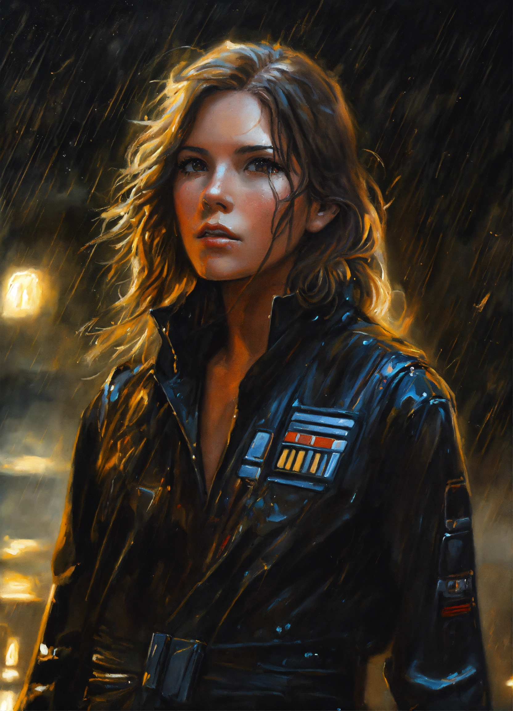 Lexica - Oil painting of a female Star Wars Imperial with long wet hair ...