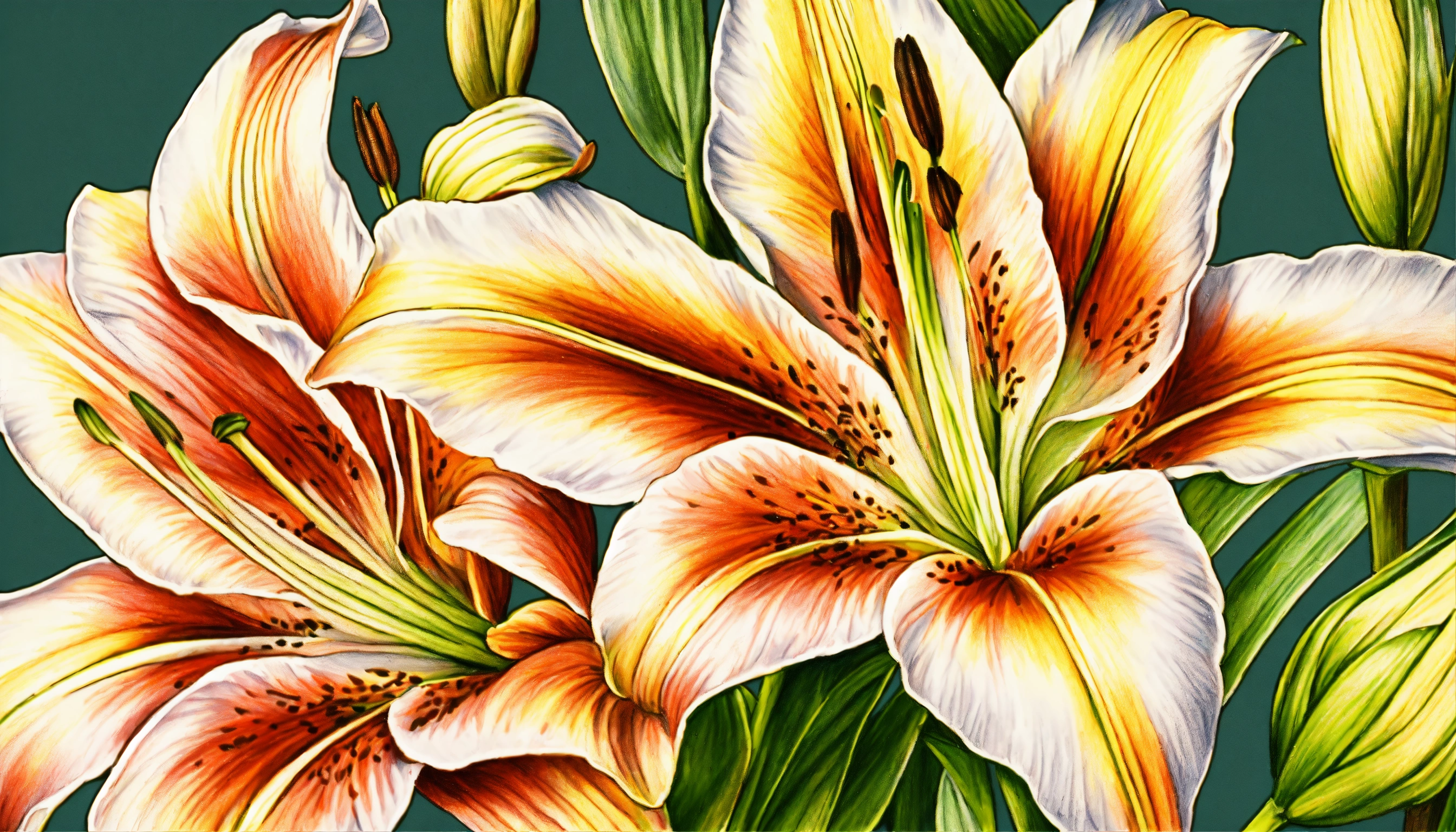 Lexica - Beautiful lilies, excellent, vintage style detailed colored ...