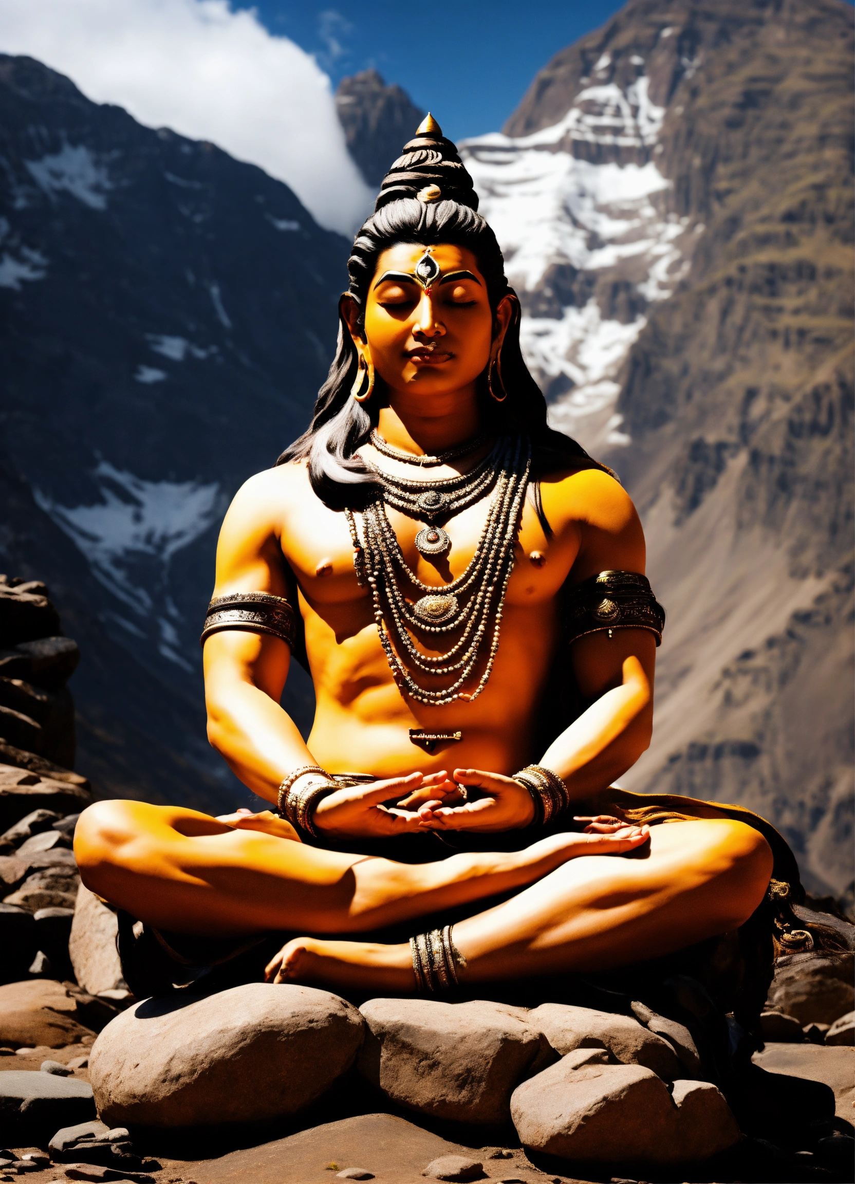 Lexica - Lord Shiva doing meditation in the calm and serene mount Kailash . Artist realistic 8k