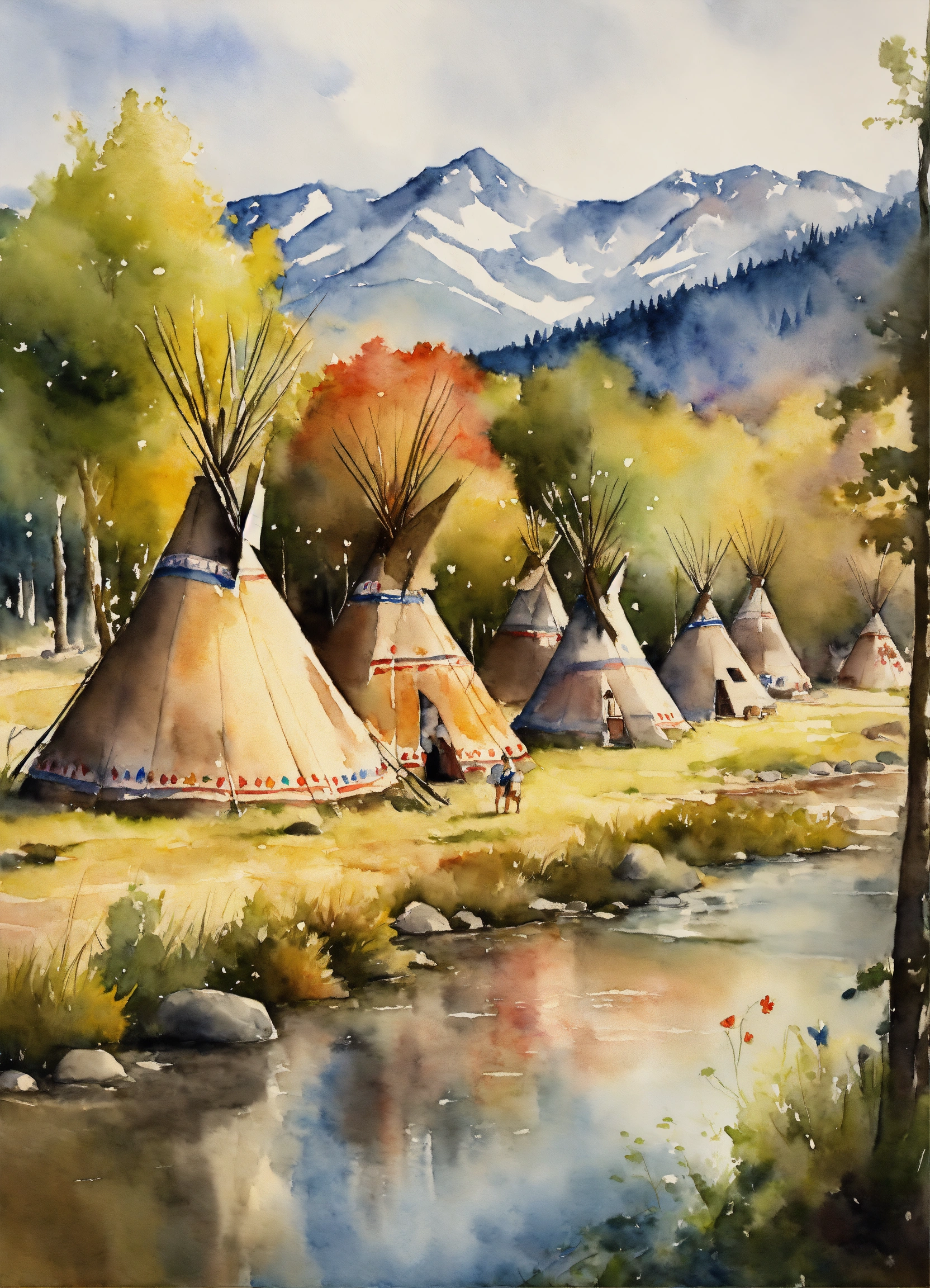 Lexica - Create a realistic, detailed, watercolor painting of a Native ...