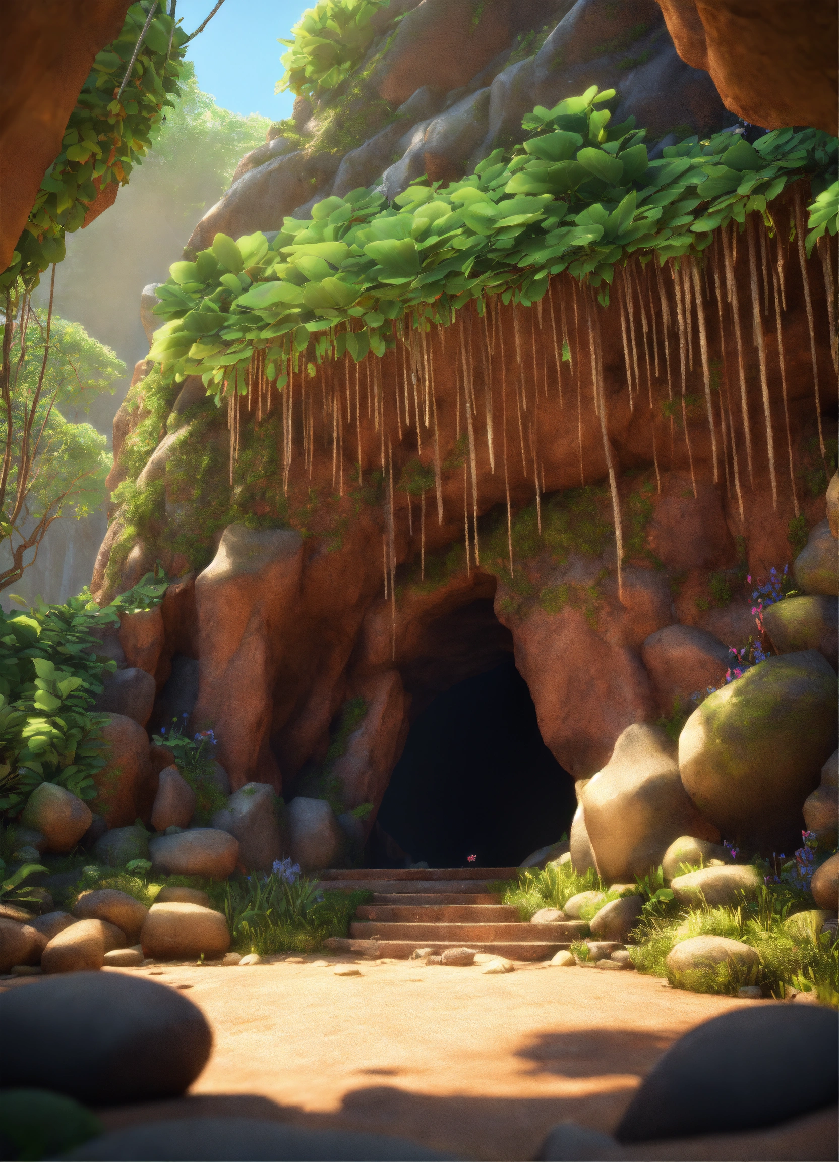 Lexica - Generate an image of a cave entrance near the banyan tree ...