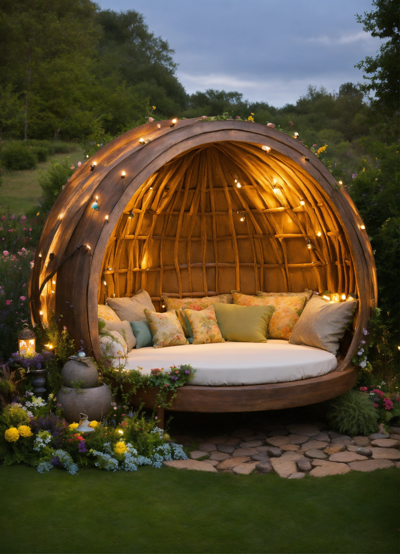 Lexica - Create an extravagant fairy glen daybed DreamWorks-inspired.