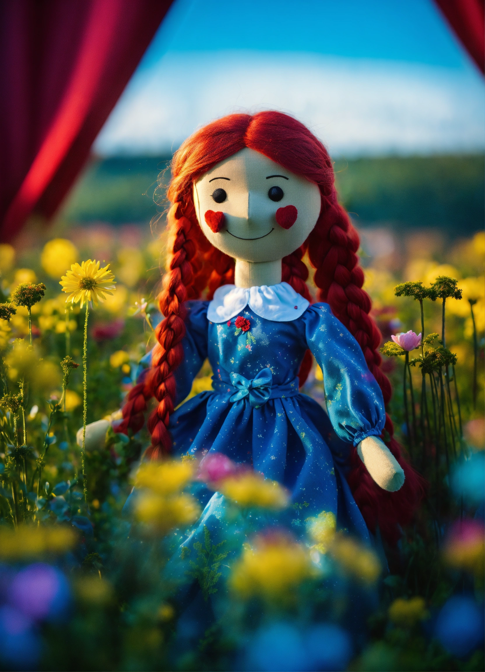 Lexica - One wooden puppets, a red-haired girl with braids, happy ...