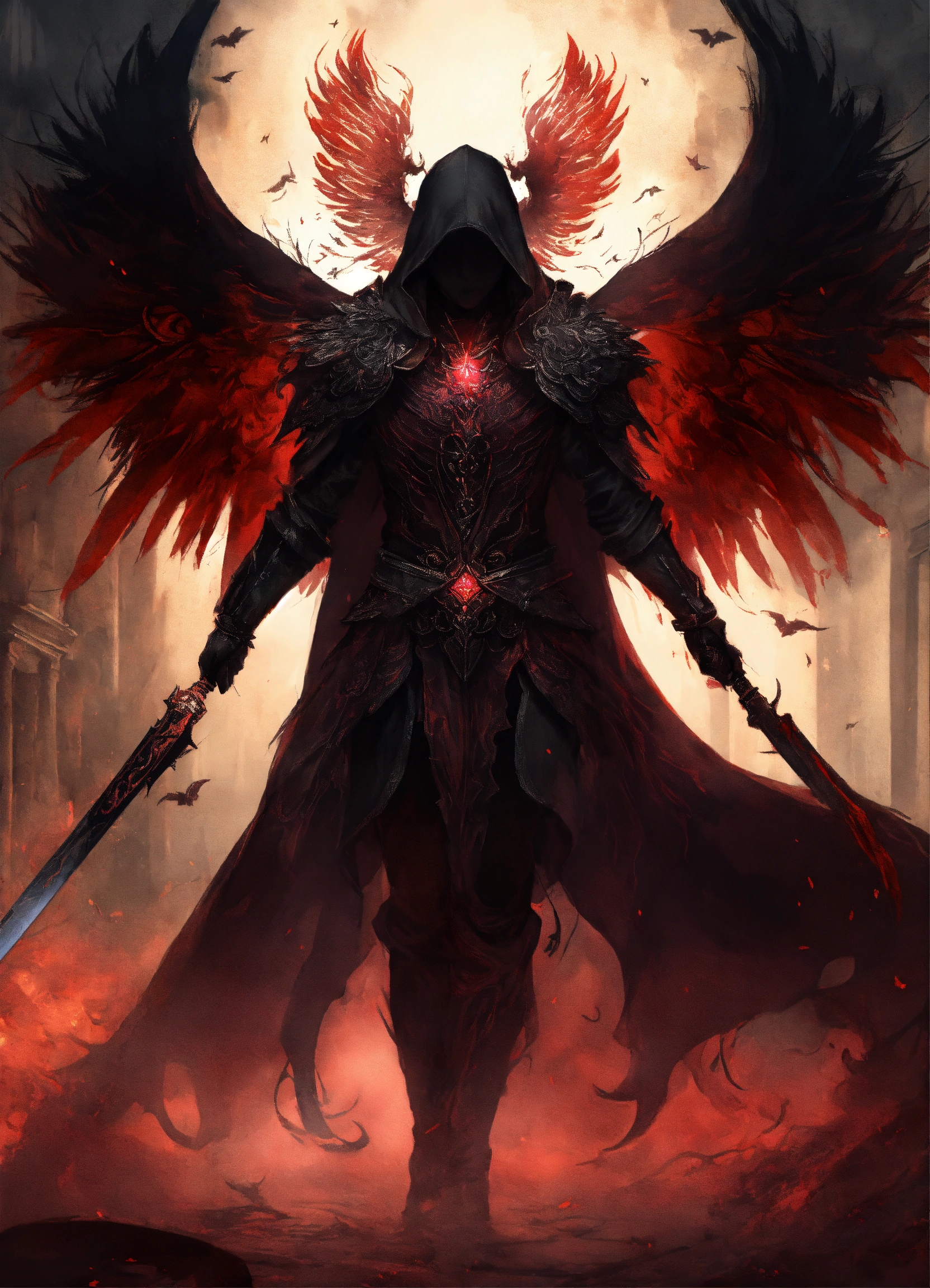 Lexica - Realistic illustration art, ink, Shadow Seraphim's costume is ...