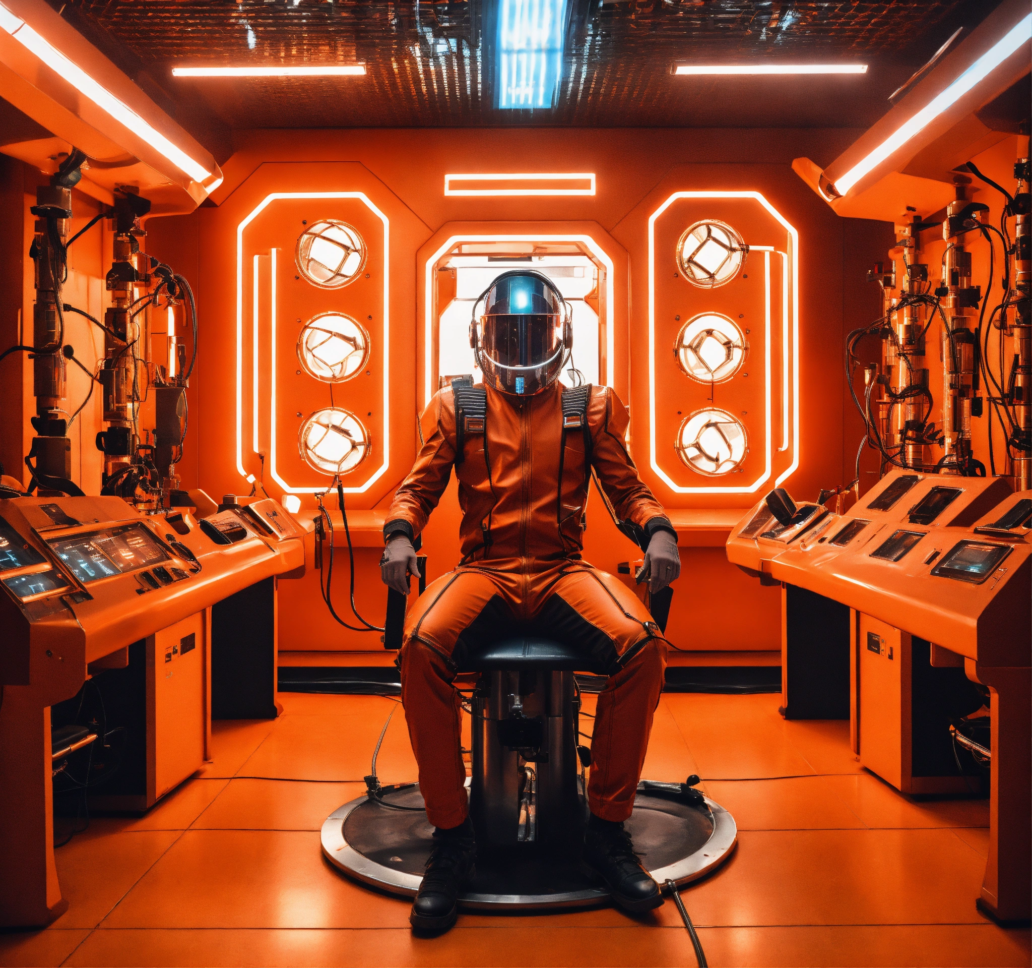 Lexica - Clean cut dark hair guy in futuristic orange jumpsuit is ...